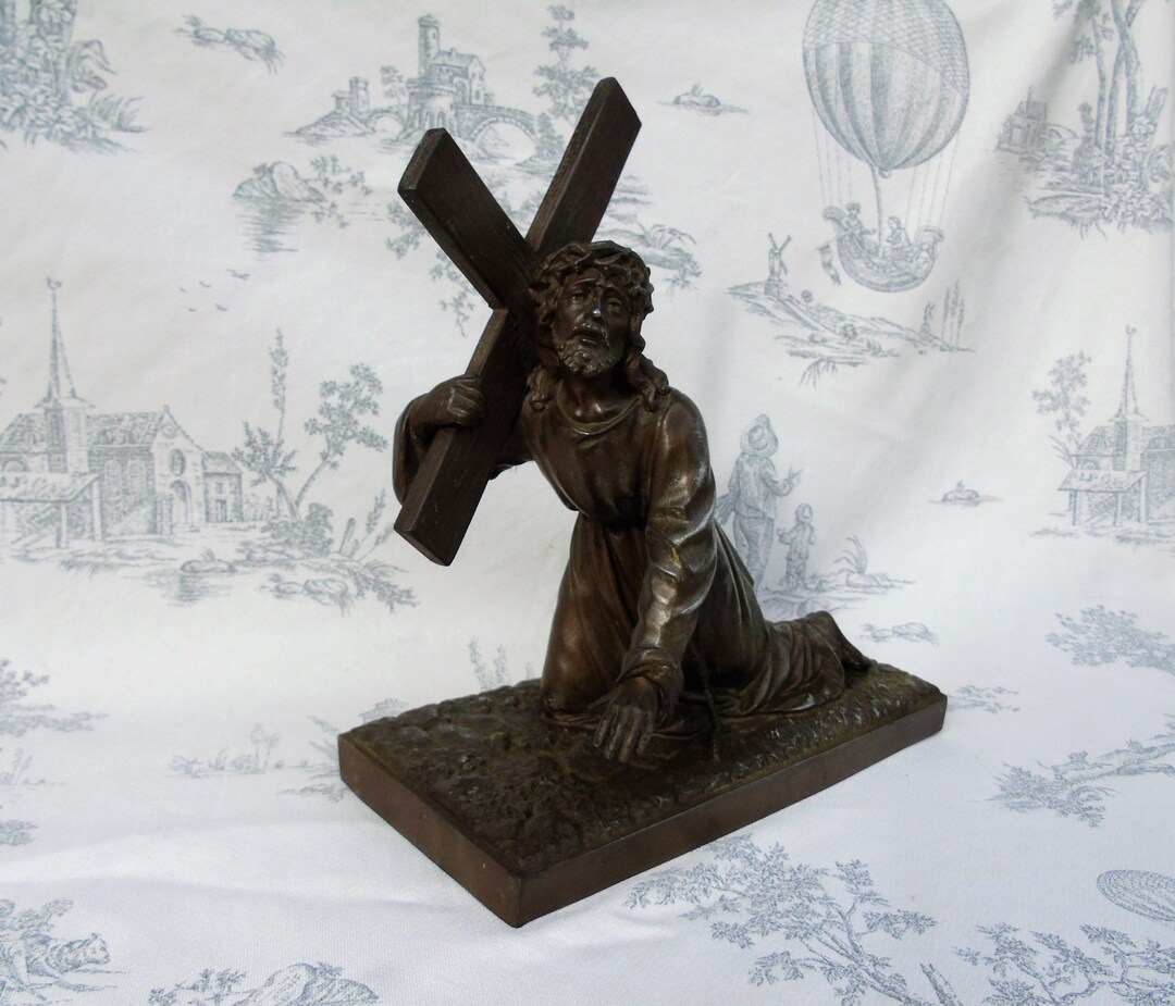 Large Antique French Jesus Carrying the Cross on the Road to Golgothe ...