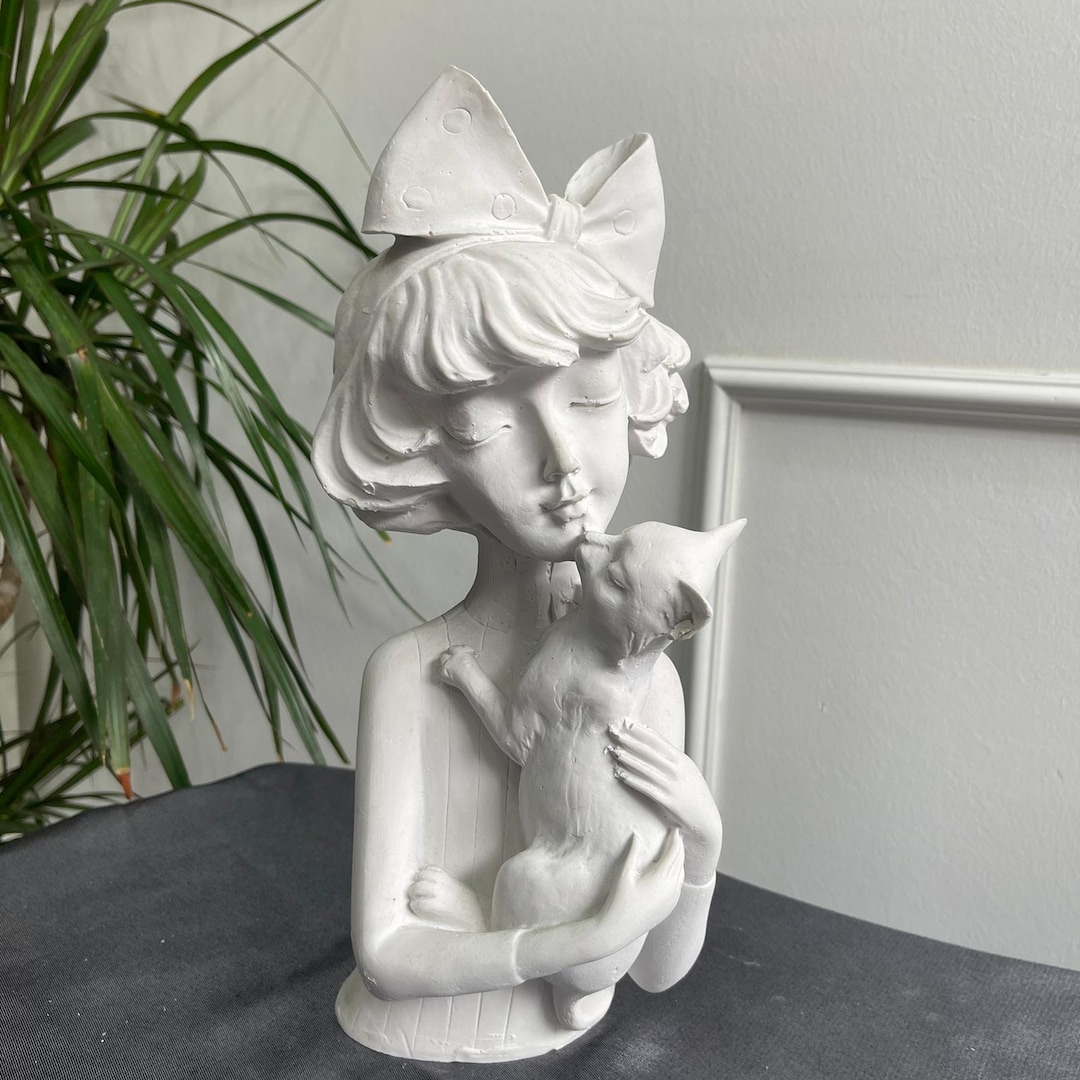 Cat Girl Art Statue, Cat Girl Object Sculpture, White Home Decor ...