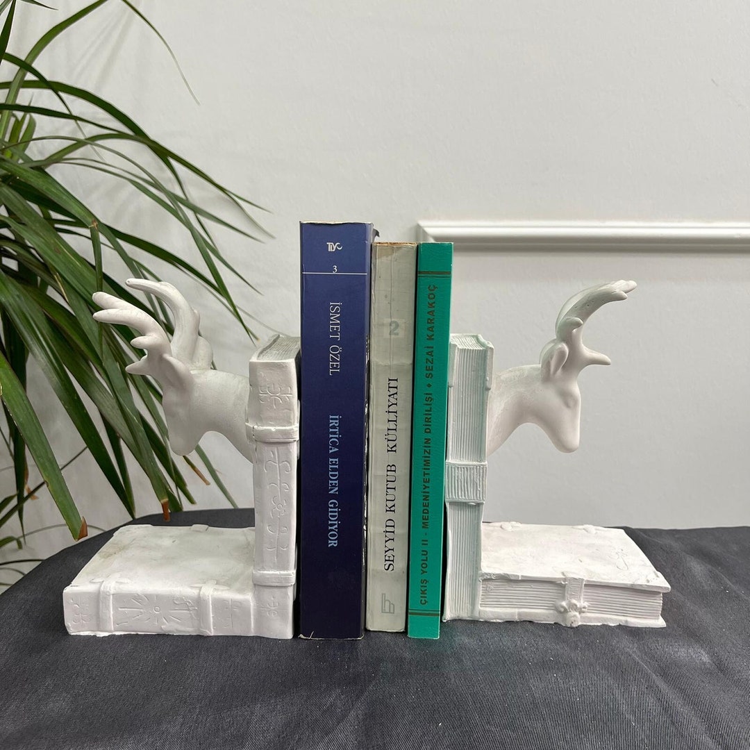 Deer Book Holder Statue Bookshelf Art Sculpture White Home - Etsy