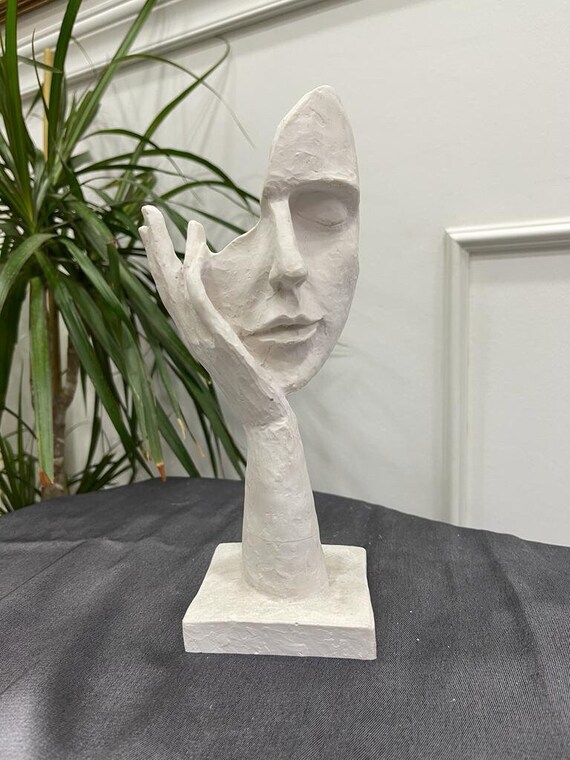 Mask on Cheek Statue Mask Art Sculpture White Home Decor - Etsy