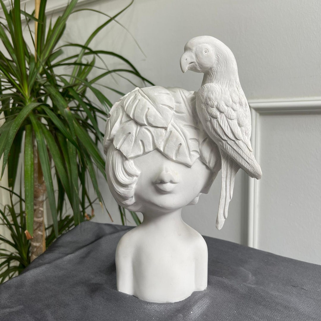 Parrot Girl Art Figurine, Parrot Girl Object Sculpture, White Home ...