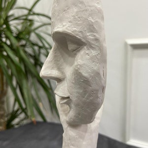 Mask on Cheek Statue, Mask Art Sculpture, White Home Decor, Handmade ...