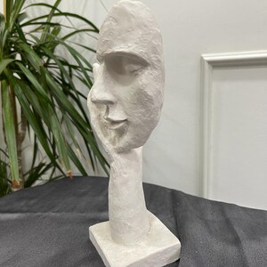 Mask on Cheek Statue, Mask Art Sculpture, White Home Decor, Handmade ...