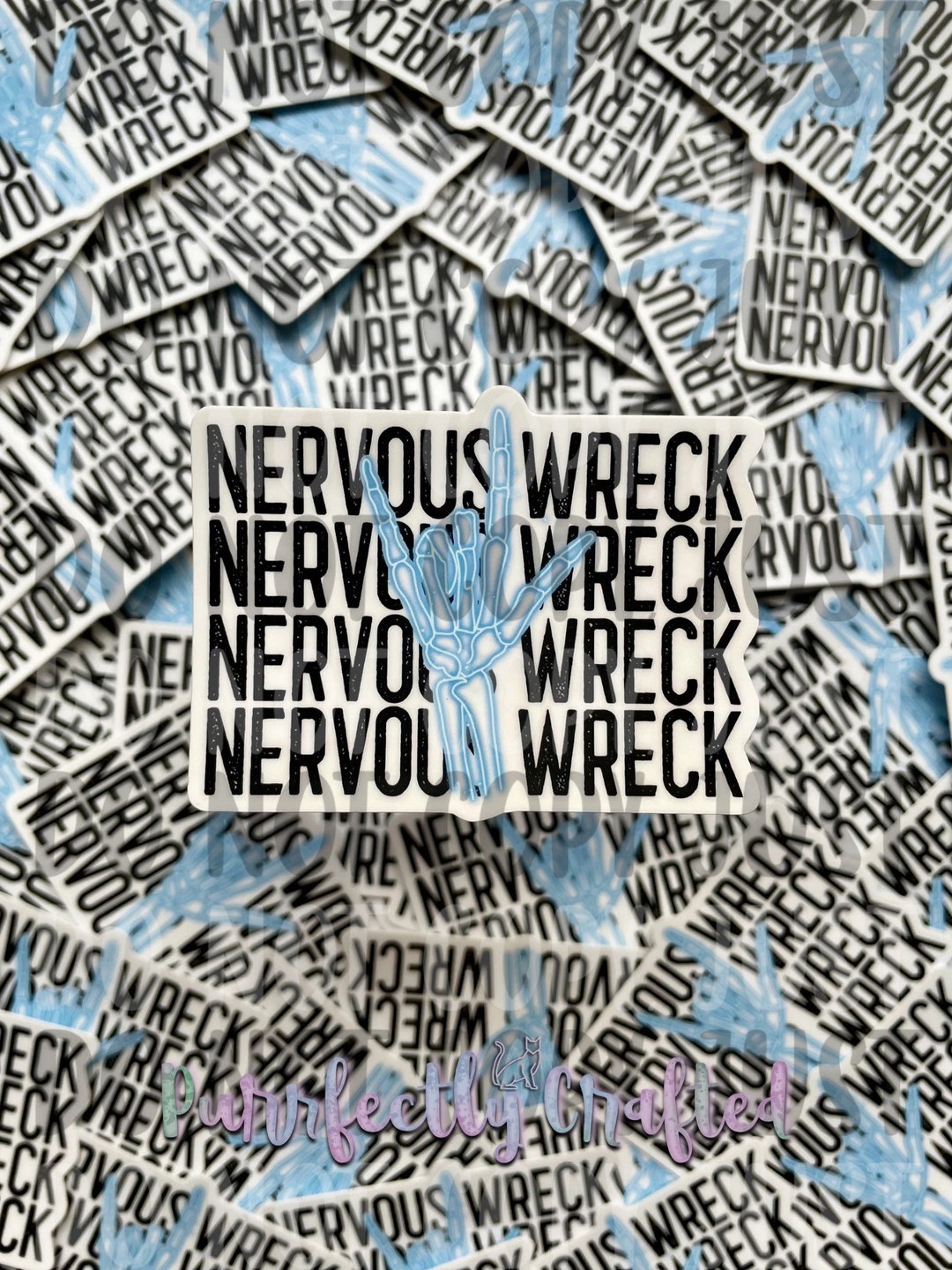 Nervous Wreck Sticker | Skeleton Hand Sticker | Rock on Hand Sign Decal ...