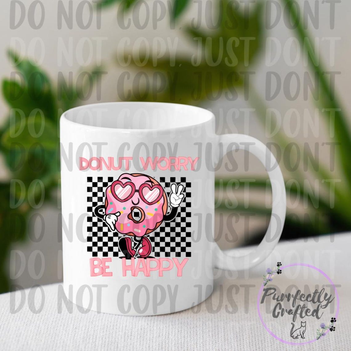 Donut Worry Be Happy Png| Cute Pink Donut Clipart | Retro Vibes Digital ...