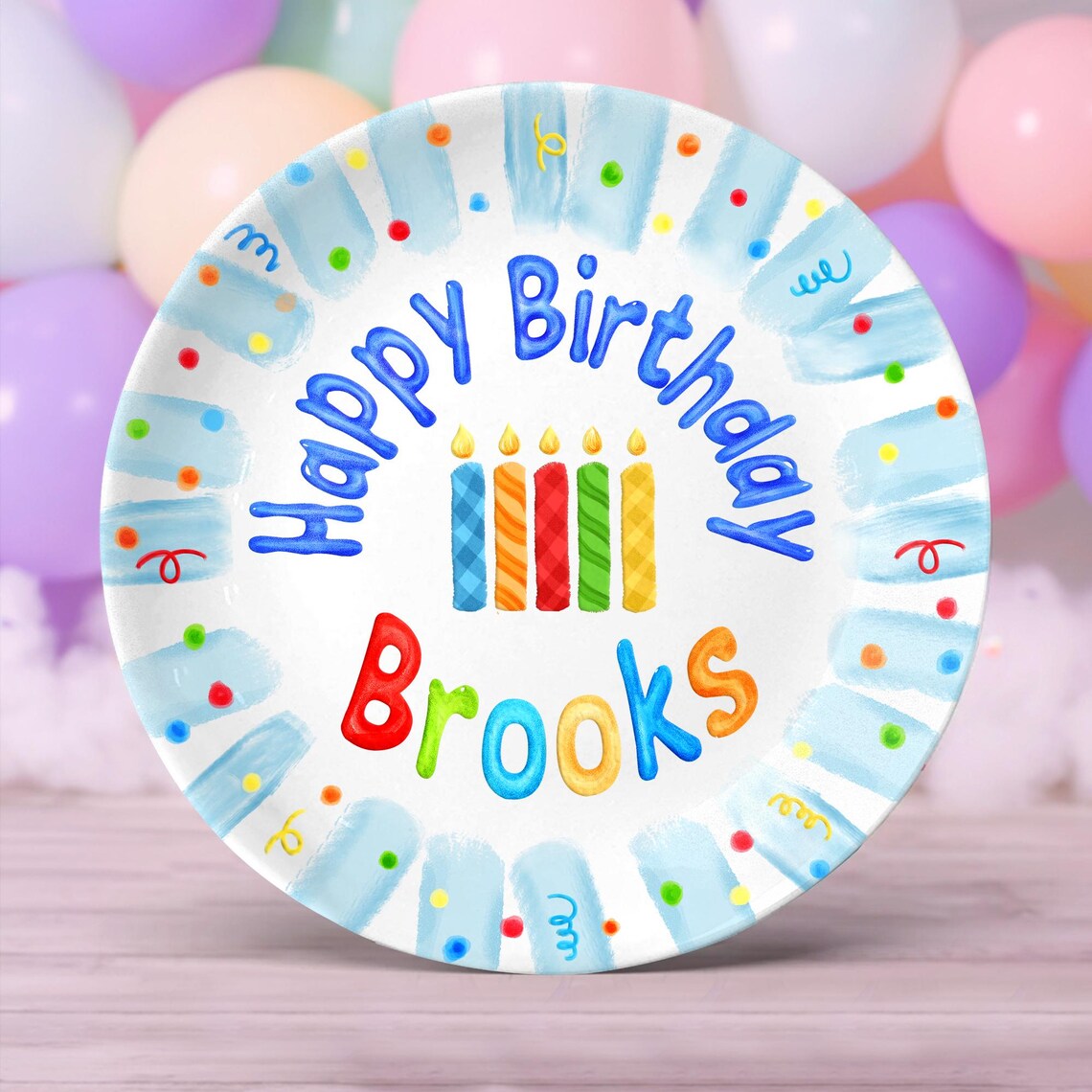 Boys Gingham Birthday Plate – Blue Polka Dot First Birthday Keepsake ...