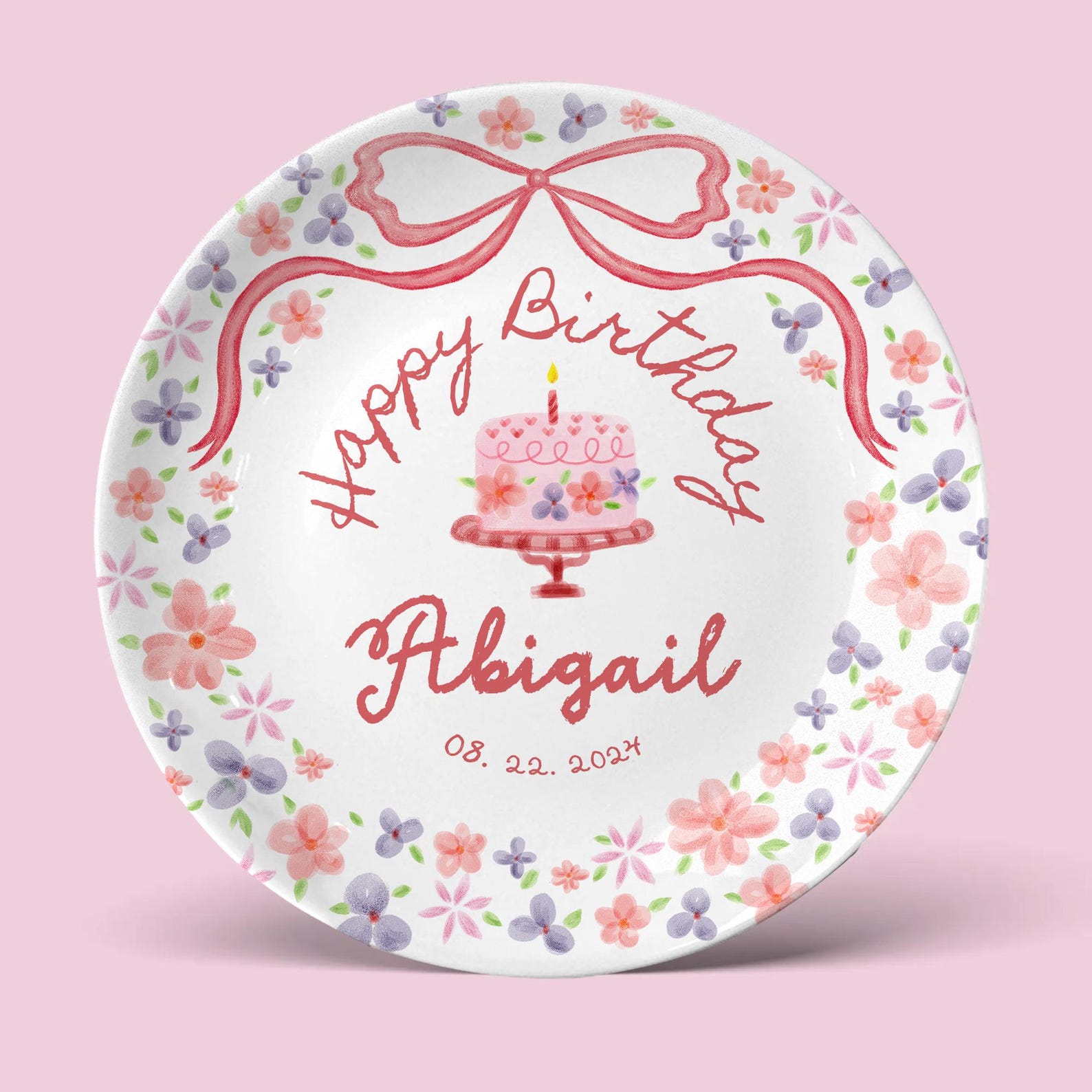 Custom Birthday Plate for Girl – Dog Balloon Cake Name Gift ...