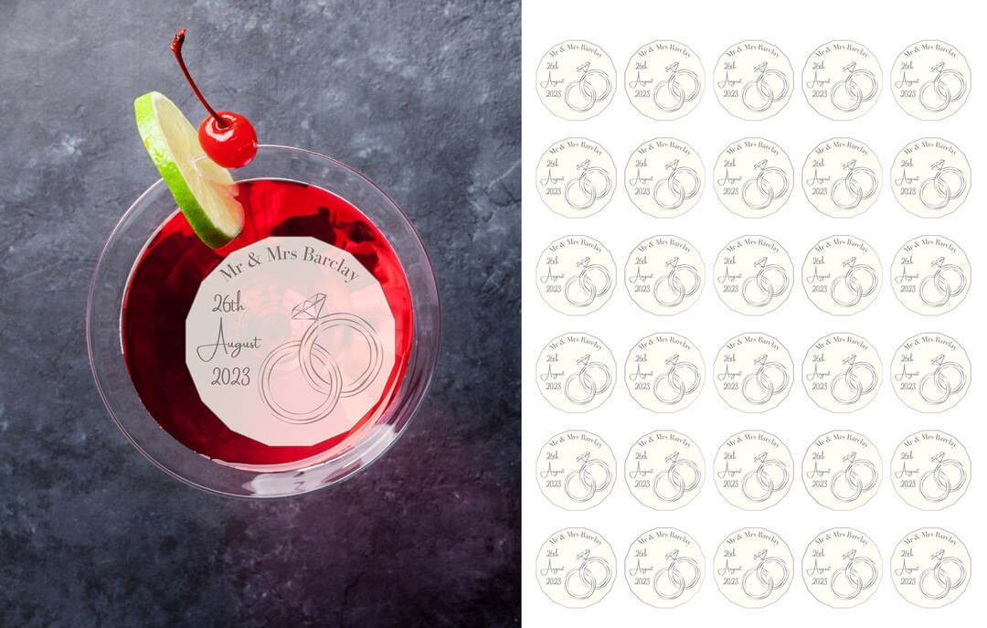 30 Edible Personalised Wedding Ring Edible Icing Cocktail or Cupcake ...