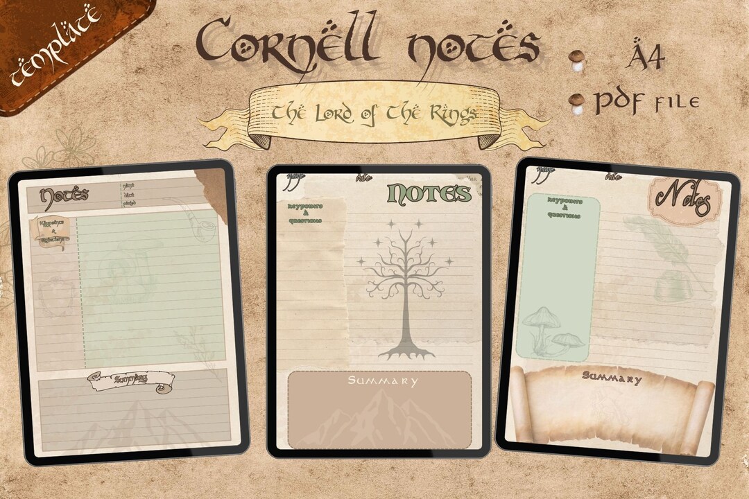 LOTR Inspired, Cornell Notes Template, A4, PDF File, Notability ...