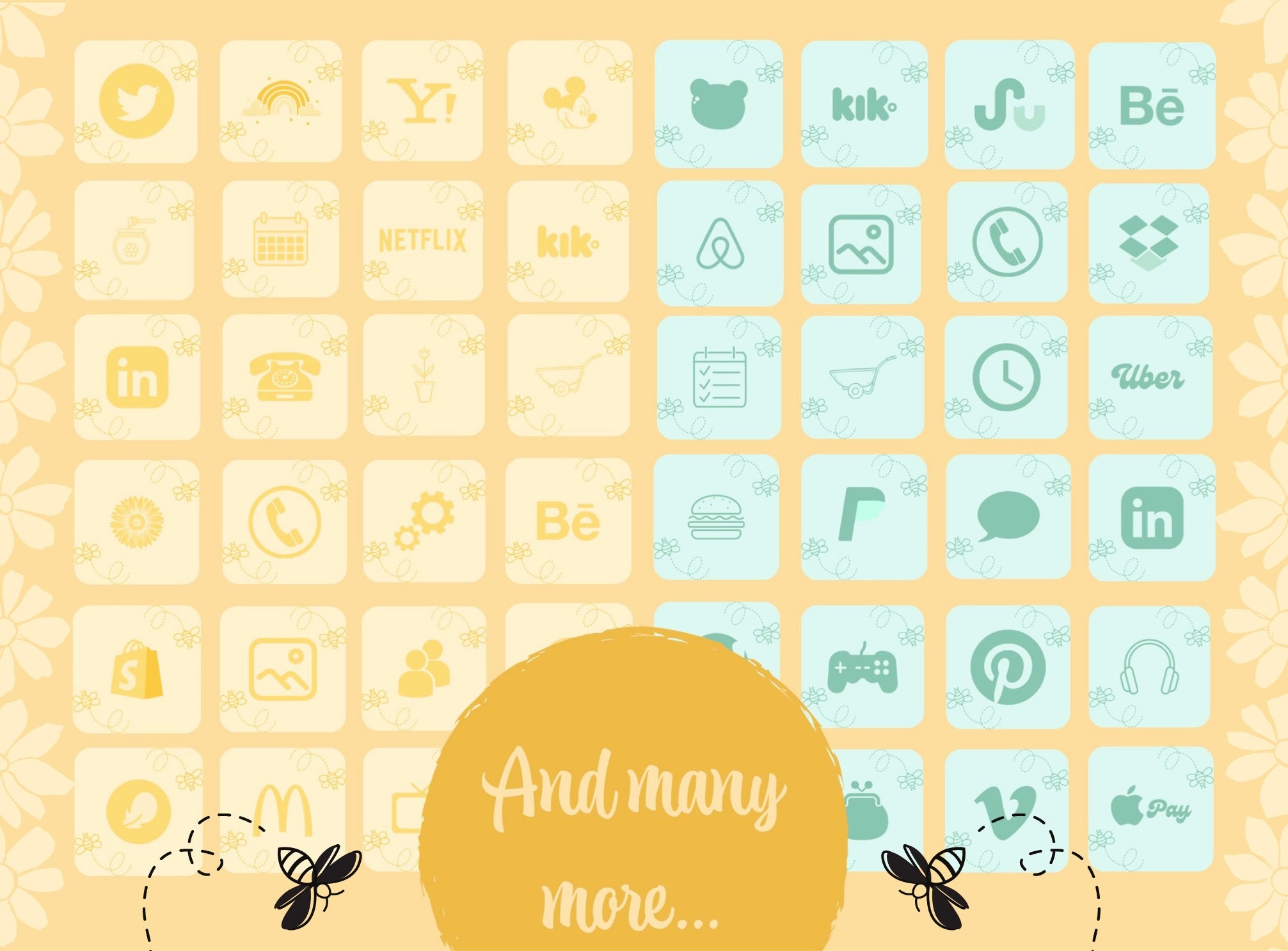 Honey Bee Ios Icon Pack 408 App Icons 204 Original Icons - Etsy