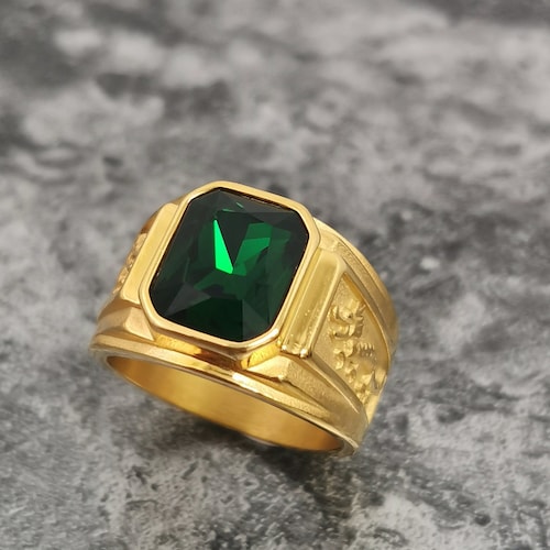 Buy Men Green Gemstone Ring 14K Gold Dragon Emerald Mens Rings Vintage Ring Jewellry Gift for Father Online in India Etsy