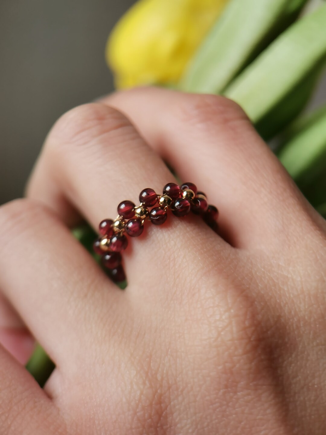 Red Crystal Ring Braided Stackable Rings Natural Gemstone Ring Jewellry ...