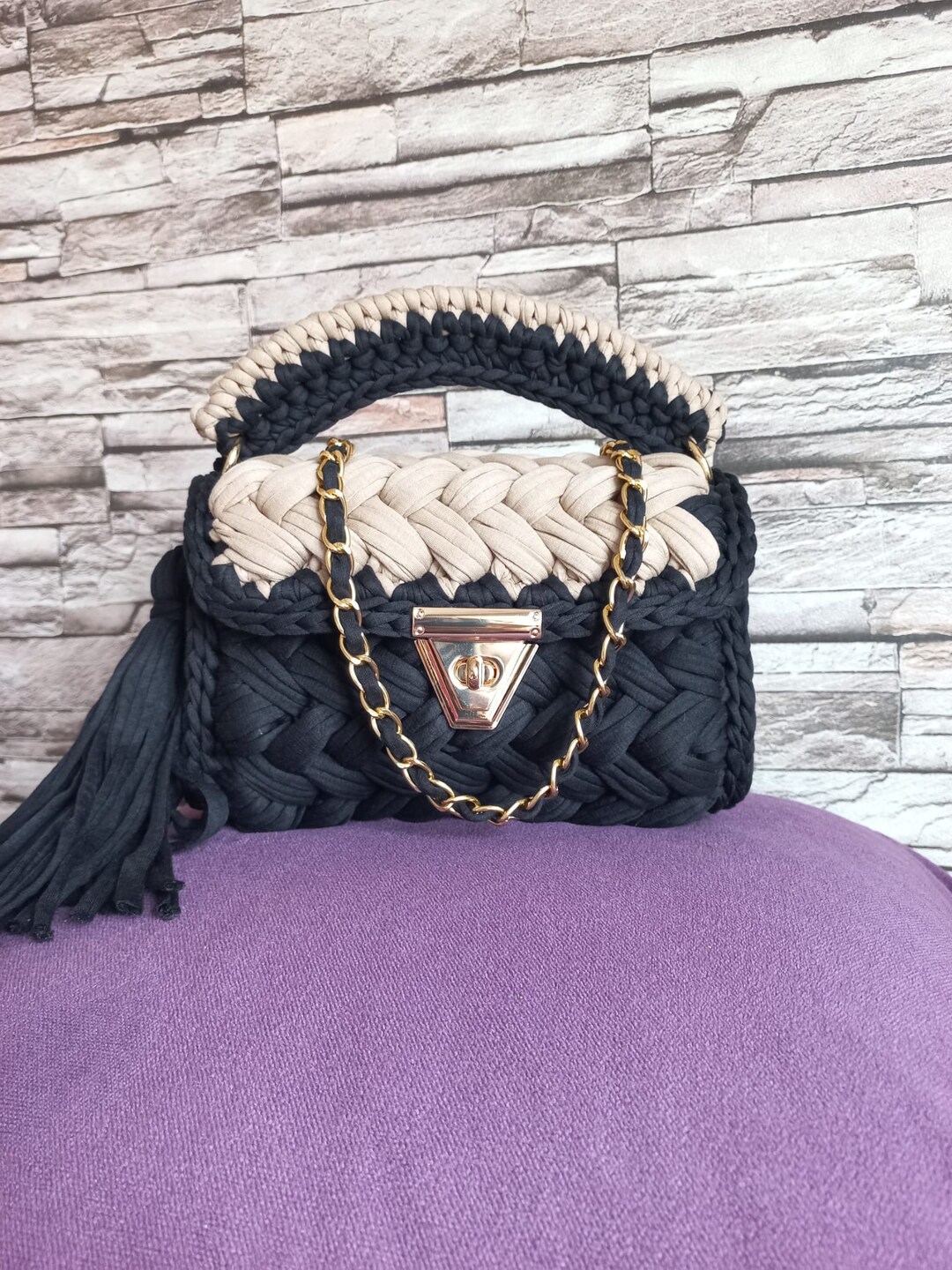 Crochet Bag, Capri Luxury Bags, Yarn Purse, Knit Shoulder Color Bag ...