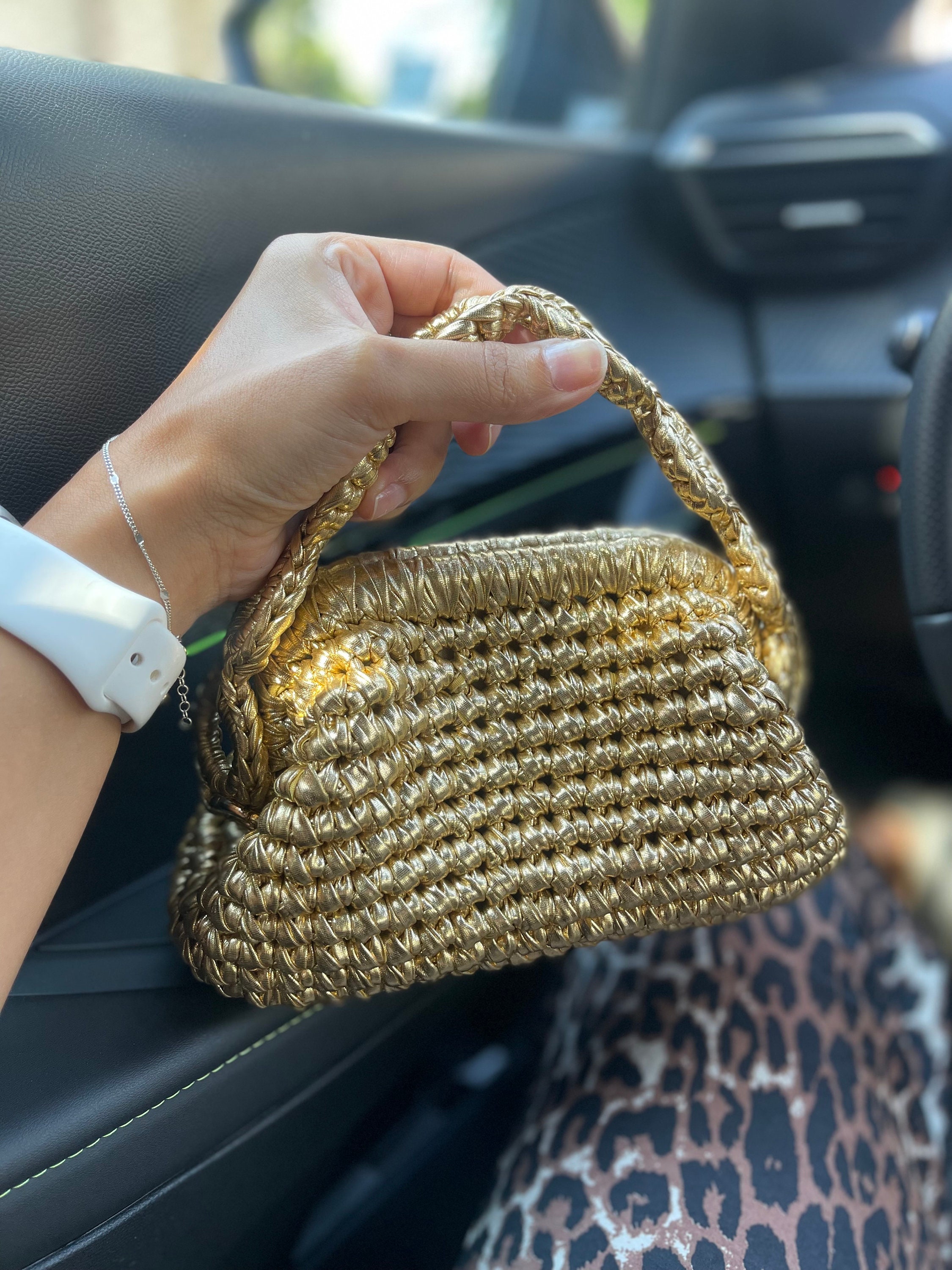 Crochet Metallic Yarn Clutch Bag: Handmade Knit Evening Bag - Etsy