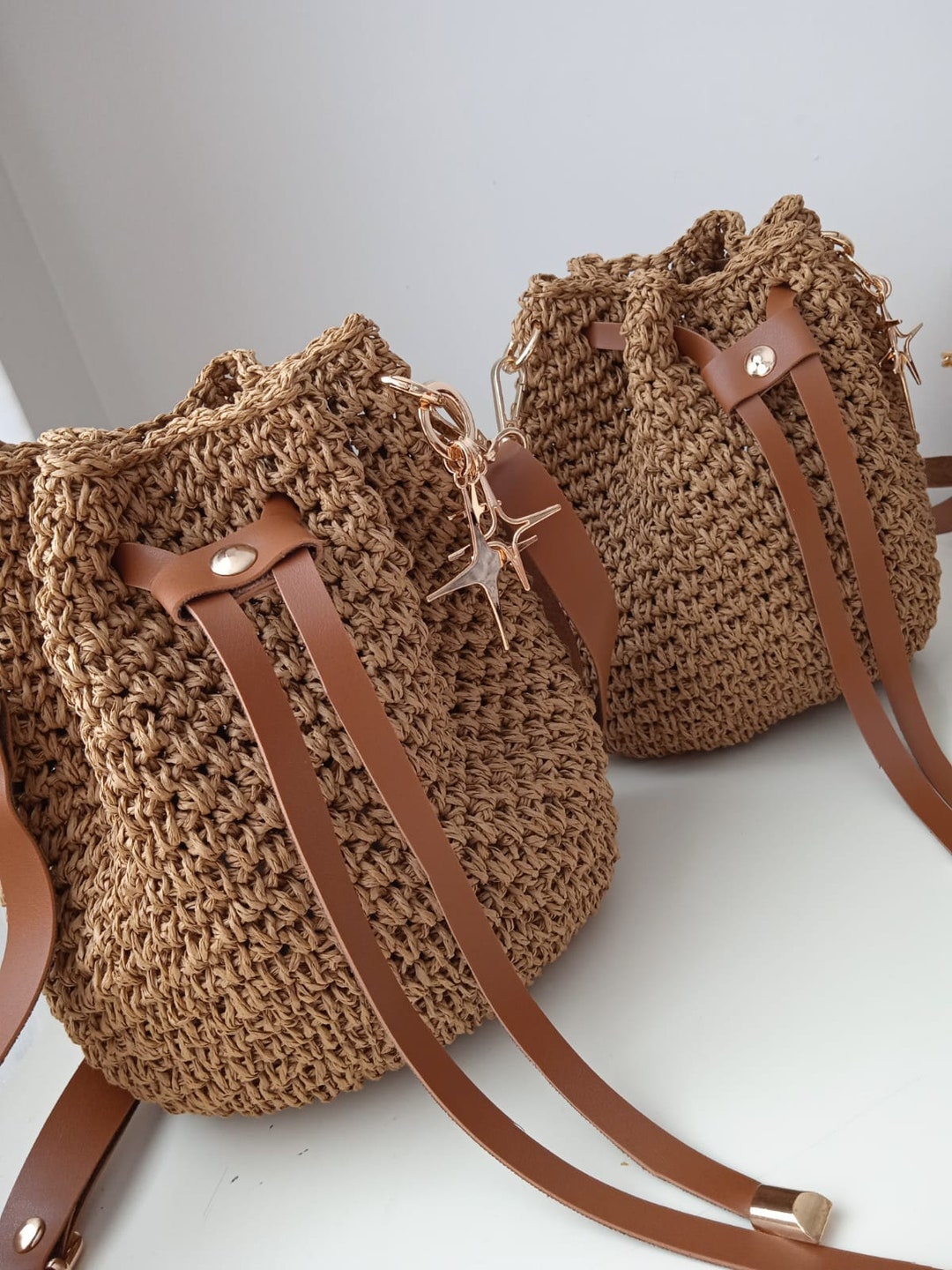 Crochet Luxury Bucket Shoulder Bag , Straw Bucket Bag,knitted Bag for ...