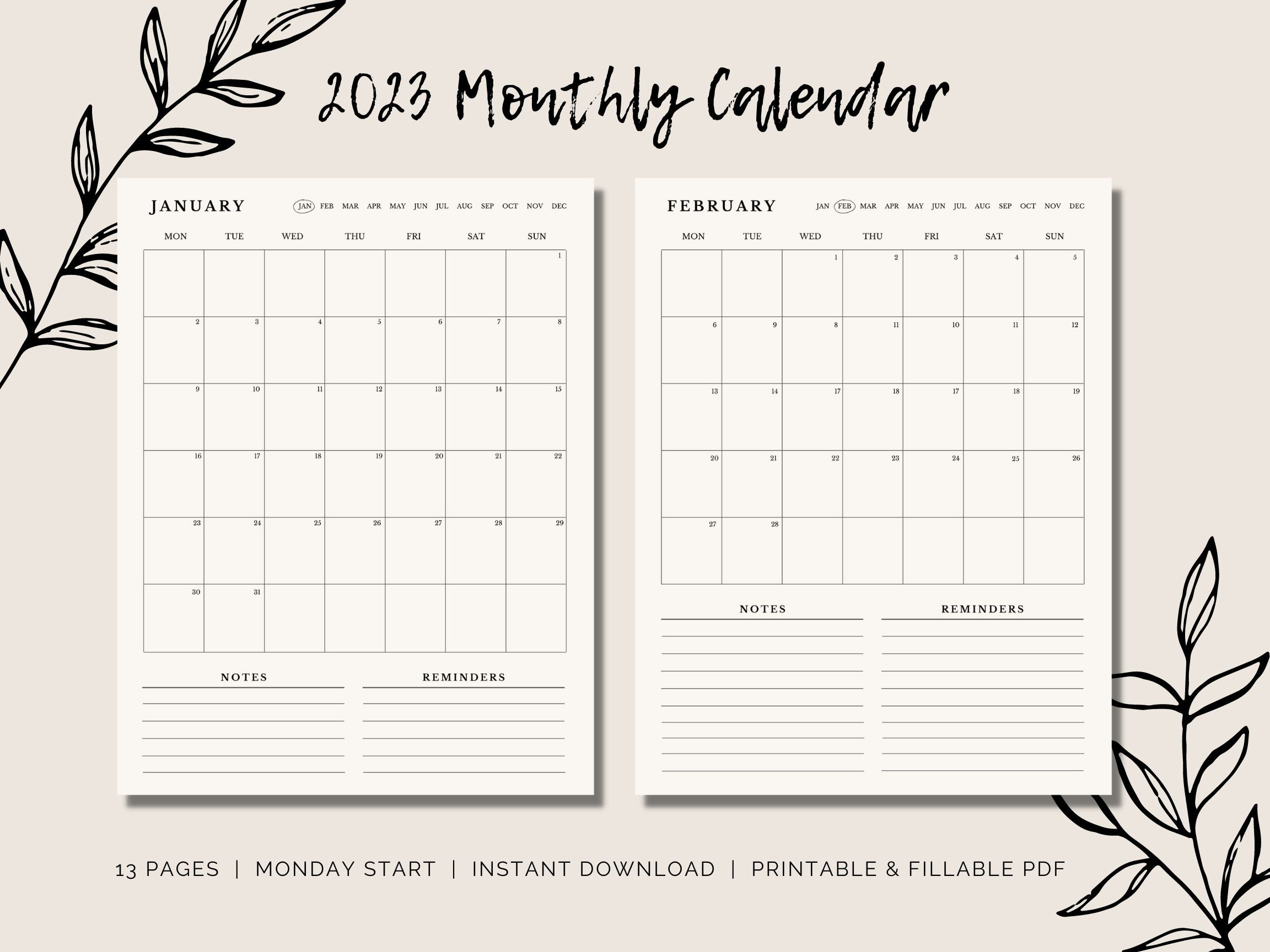 2023 Blank Monthly Calendar, Vertical Printable Calendar Pages ...