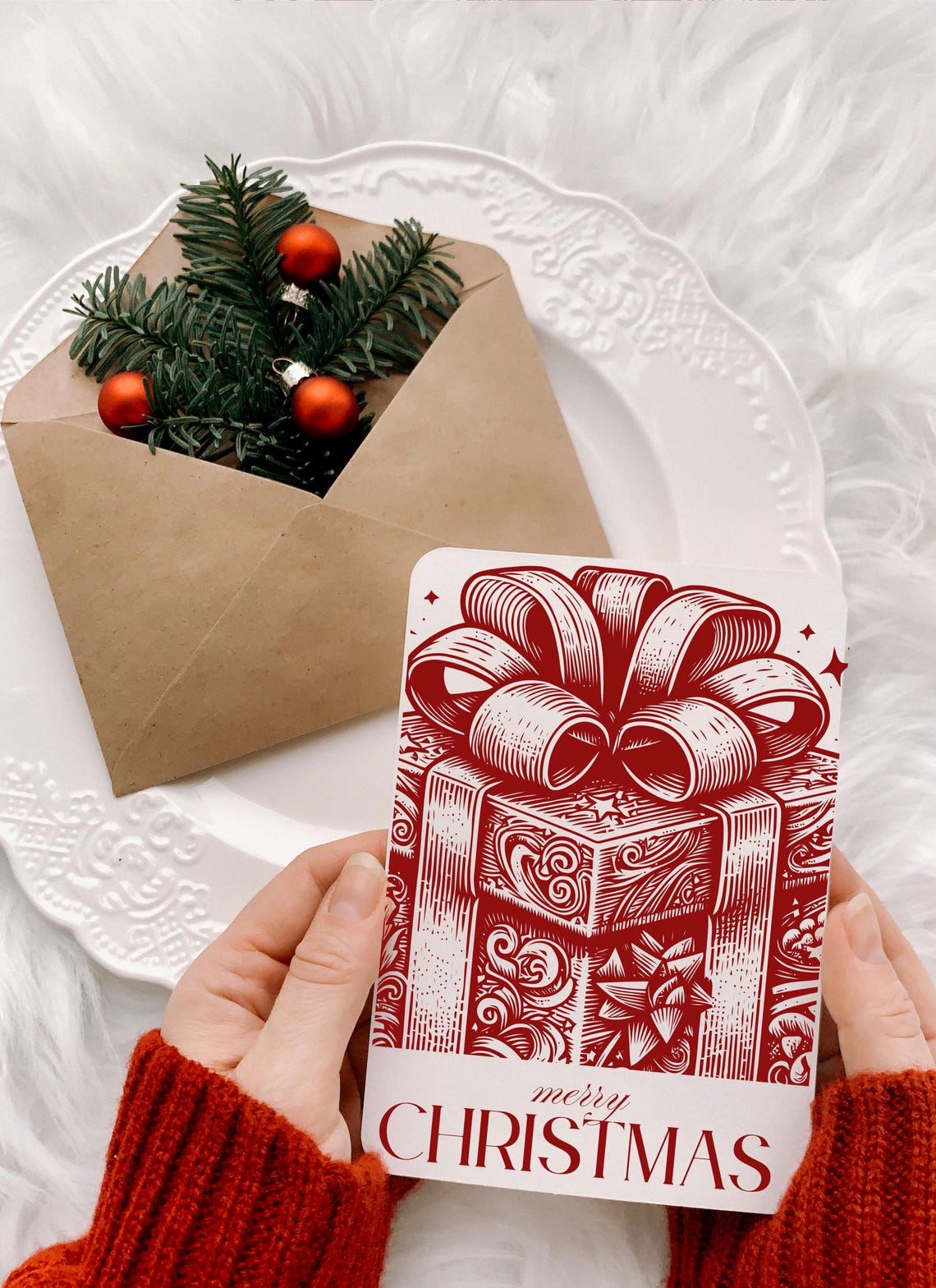 Vintage Red Christmas Card Set | Retro Holiday Line Art | Printable ...