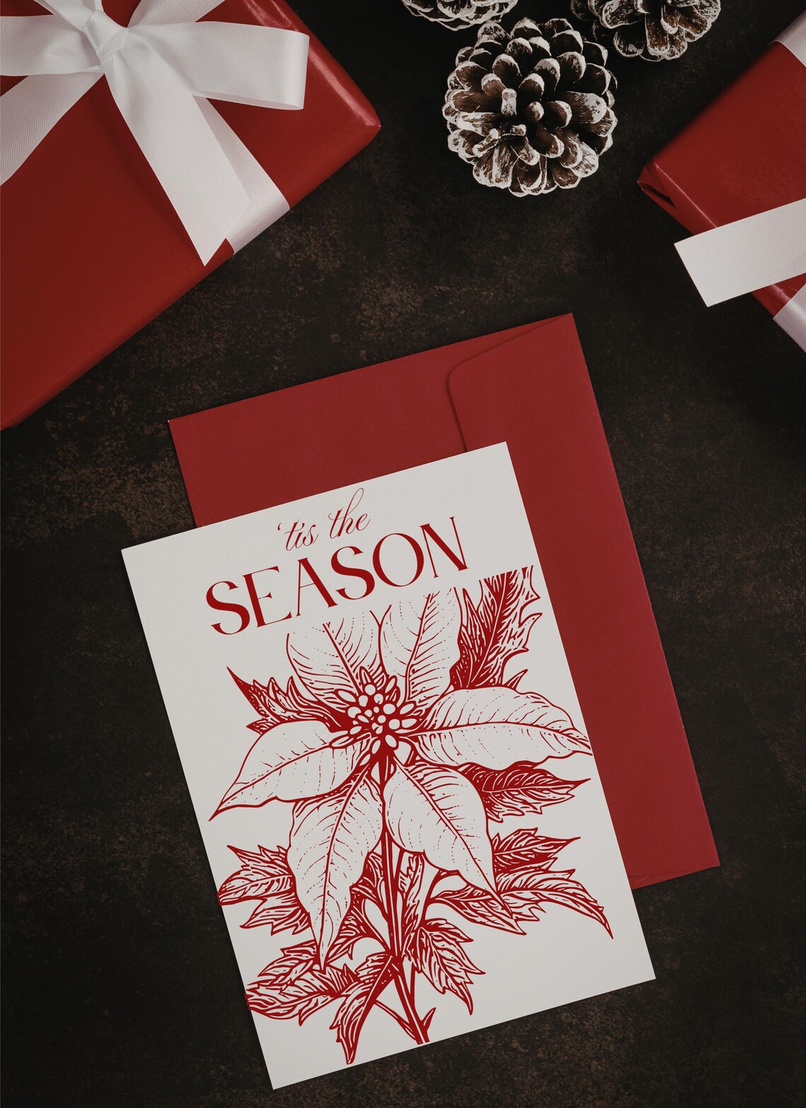 Vintage Red Christmas Card Set | Retro Holiday Line Art | Printable ...