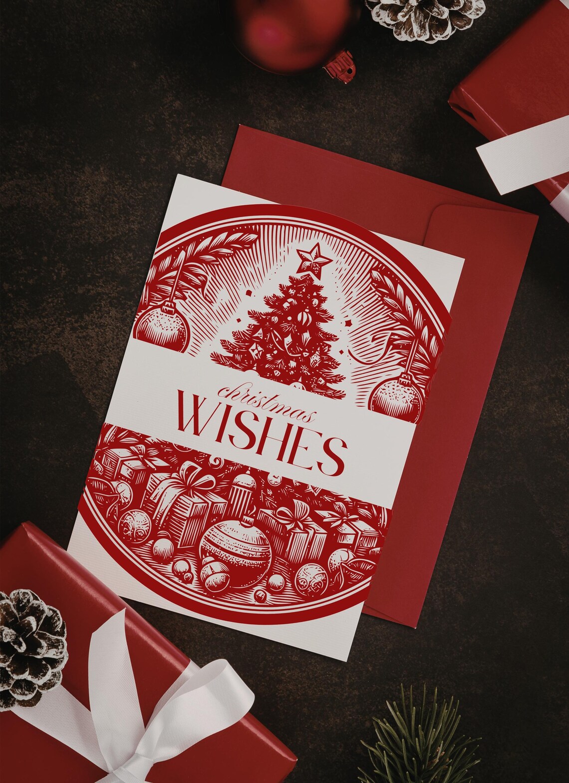 Vintage Red Christmas Card Set | Retro Holiday Line Art | Printable ...