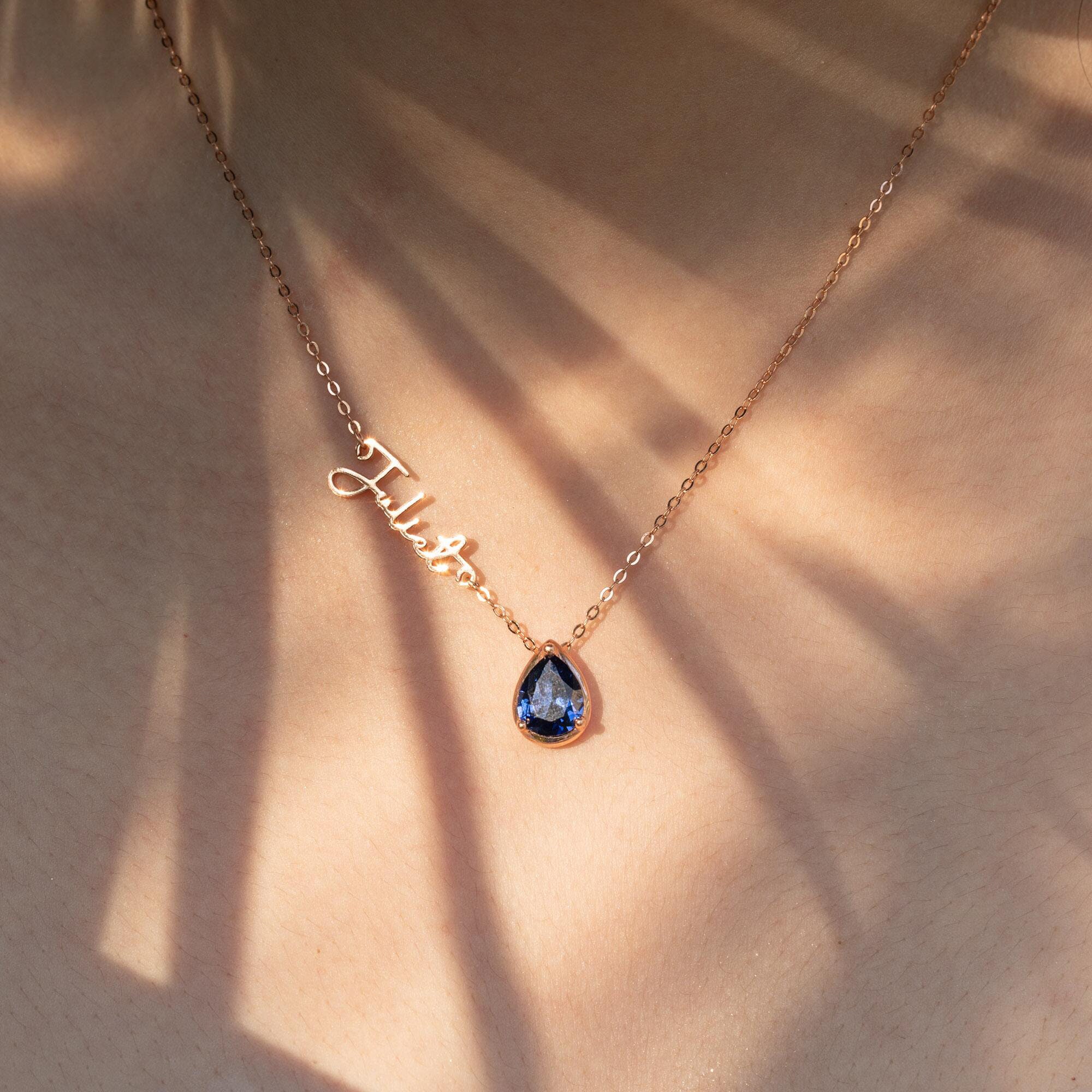 December Birthstone Name Necklace, Handmade Alexandrite December Birthstone Name Necklace, Handmade Alexandrite