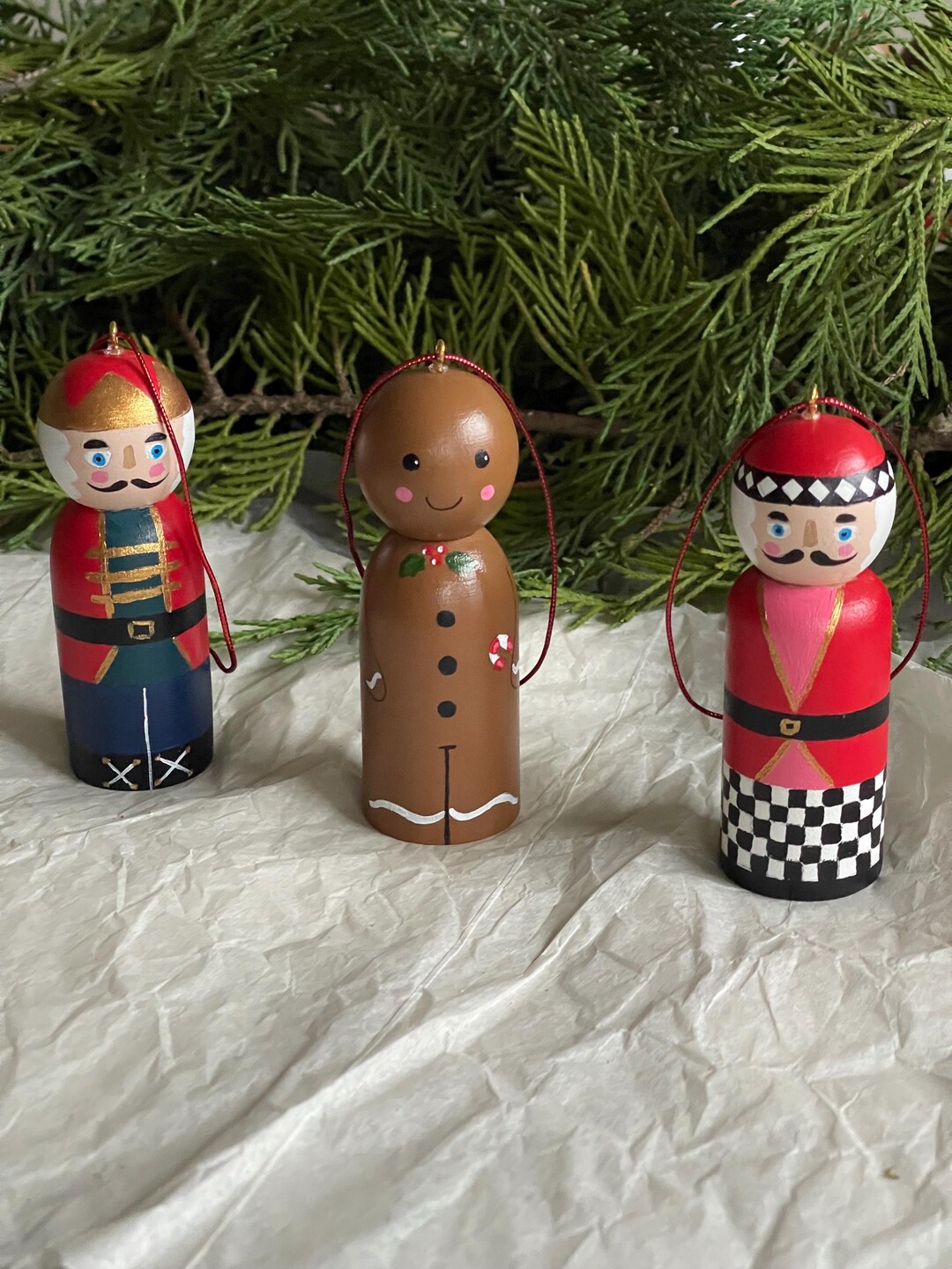 Hand Painted Set Peg Dolls Nutcracker Dolls Gingerbread Man - Etsy