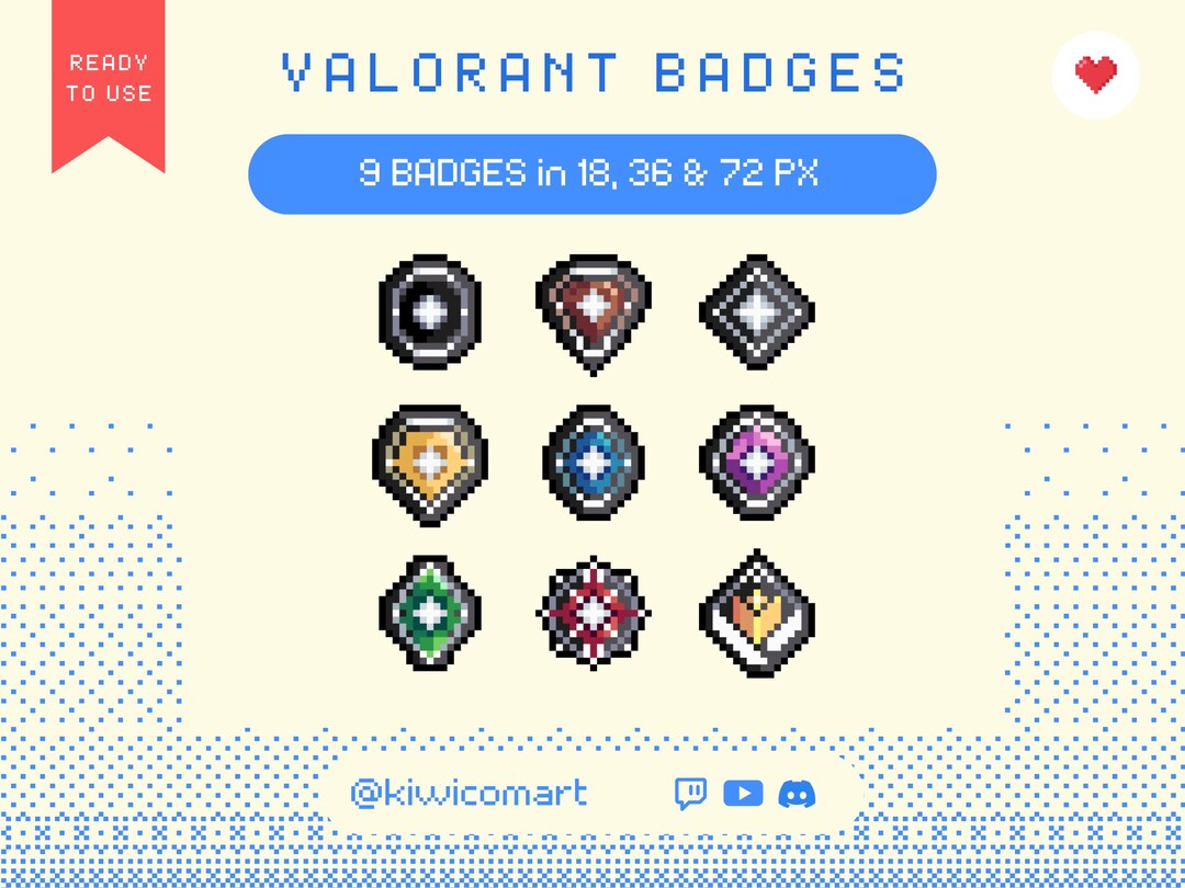 Valorant Rank Twitch Badges: Pixel Art Stream Sub Badges (digital ...