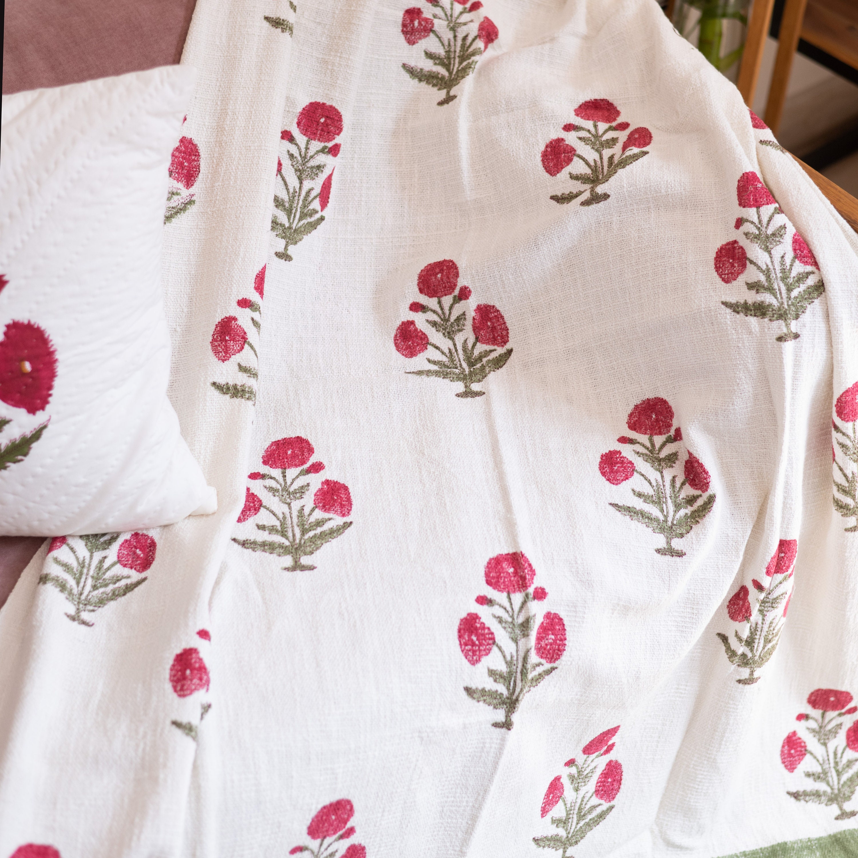 Blushing Poppies Handwoven Sofa Throw Hand Block Printed and Hand Made ...