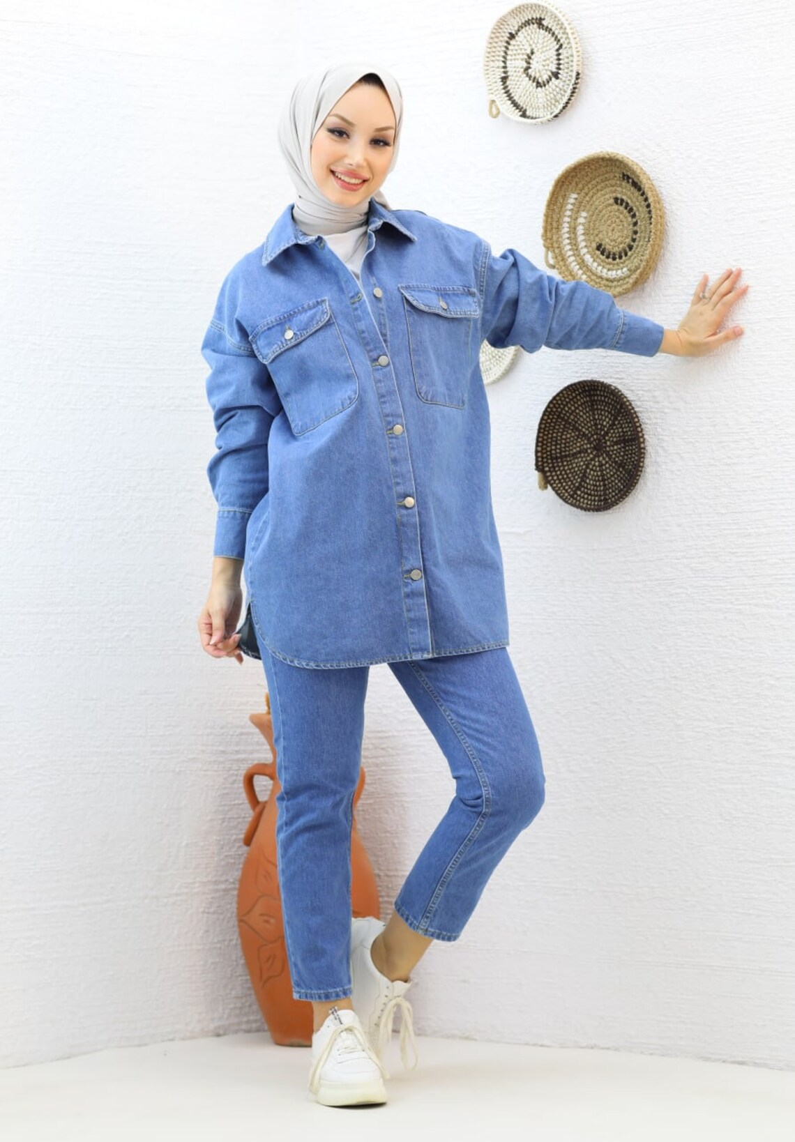 By Baano Design Soft Denim Shirt in Midwash Set - Etsy
