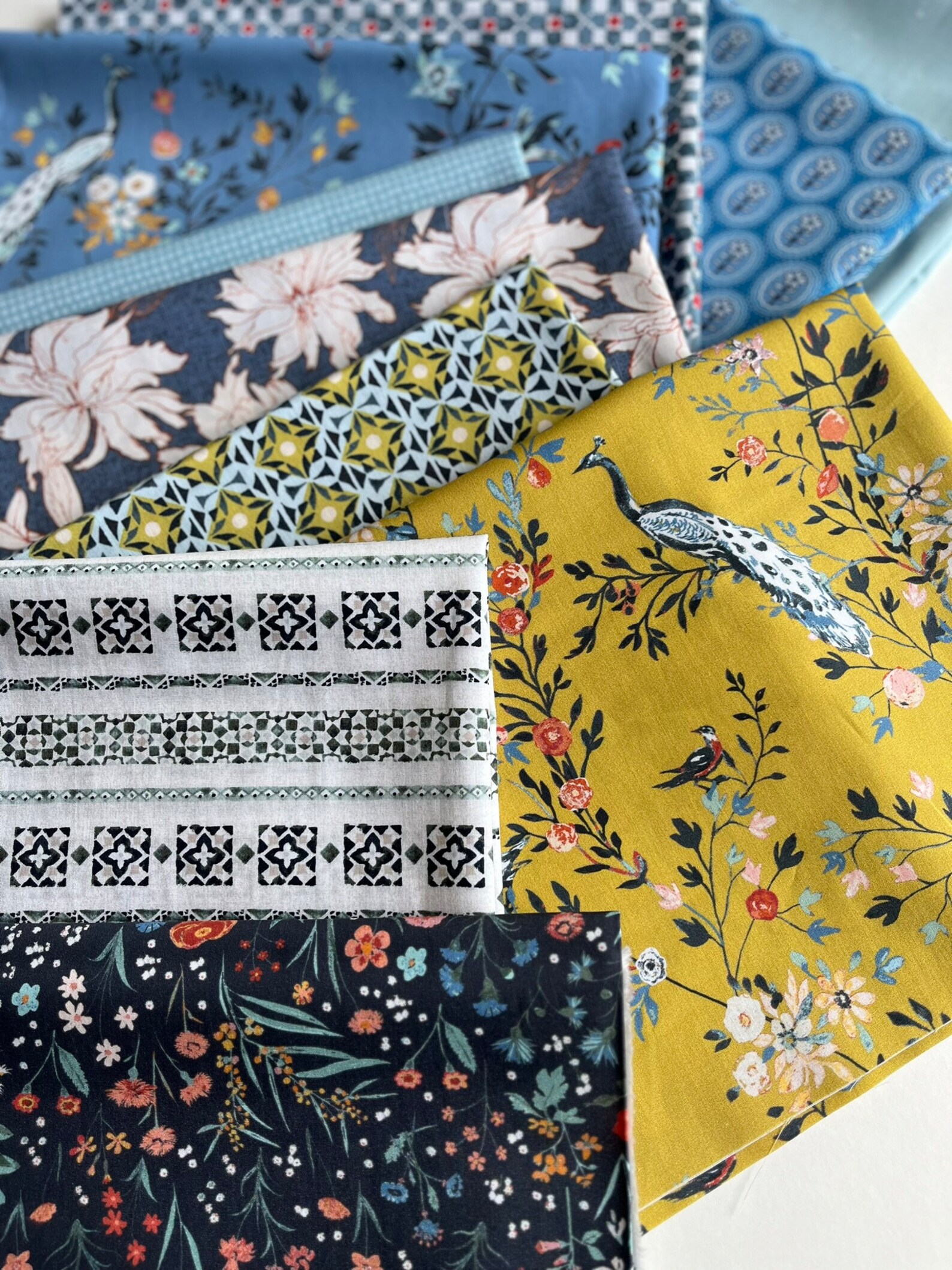 Denim Blue Gold Color Quilt Bundle Art Gallery Fabrics AGF Fat Quarter ...