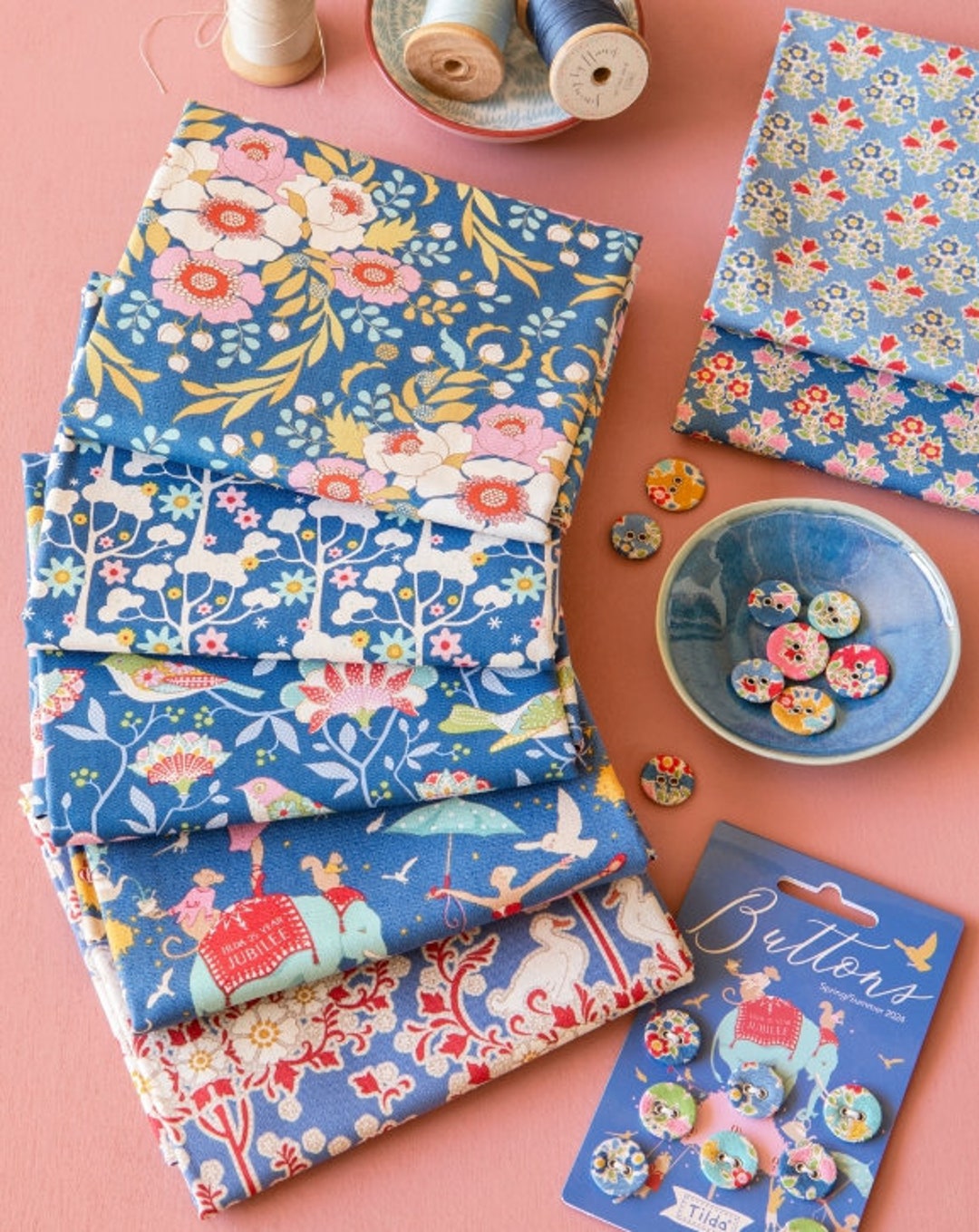 Tilda Jubilee and Farm Flowers 7 Prints Blue Fat Eight Bundle Fat ...