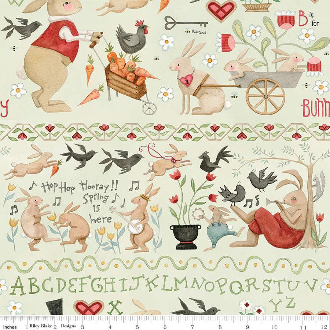 Hop Hop Hooray Bunny Border Stripe Flax C14277-flax by Riley Blake ...