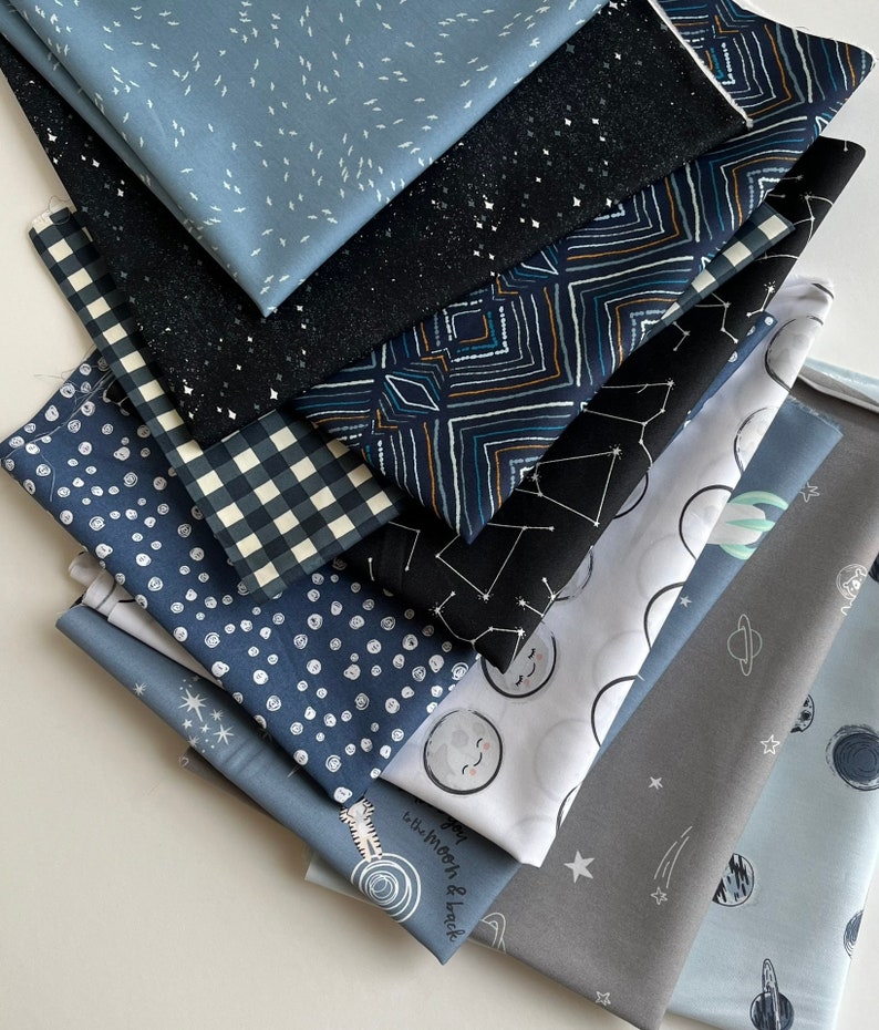 Kids Quilt Fabric Fat Quarters Bundle 10 Pcs Outer Space Stars Planets ...