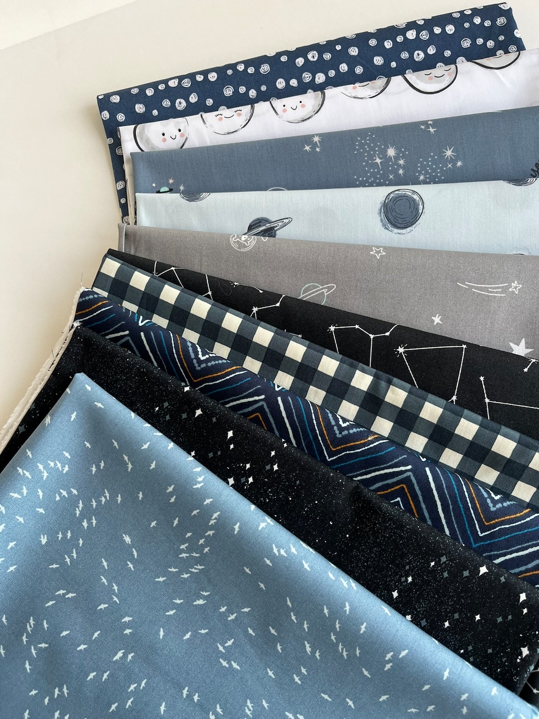 Kids Quilt Fabric Fat Quarters Bundle 10 Pcs Outer Space Stars Planets Blue Grey AGF - Etsy