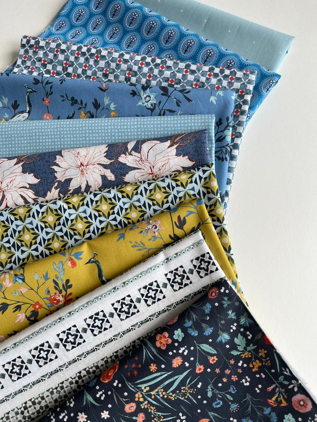 Denim Blue Gold Color Quilt Bundle Art Gallery Fabrics AGF Fat Quarter ...