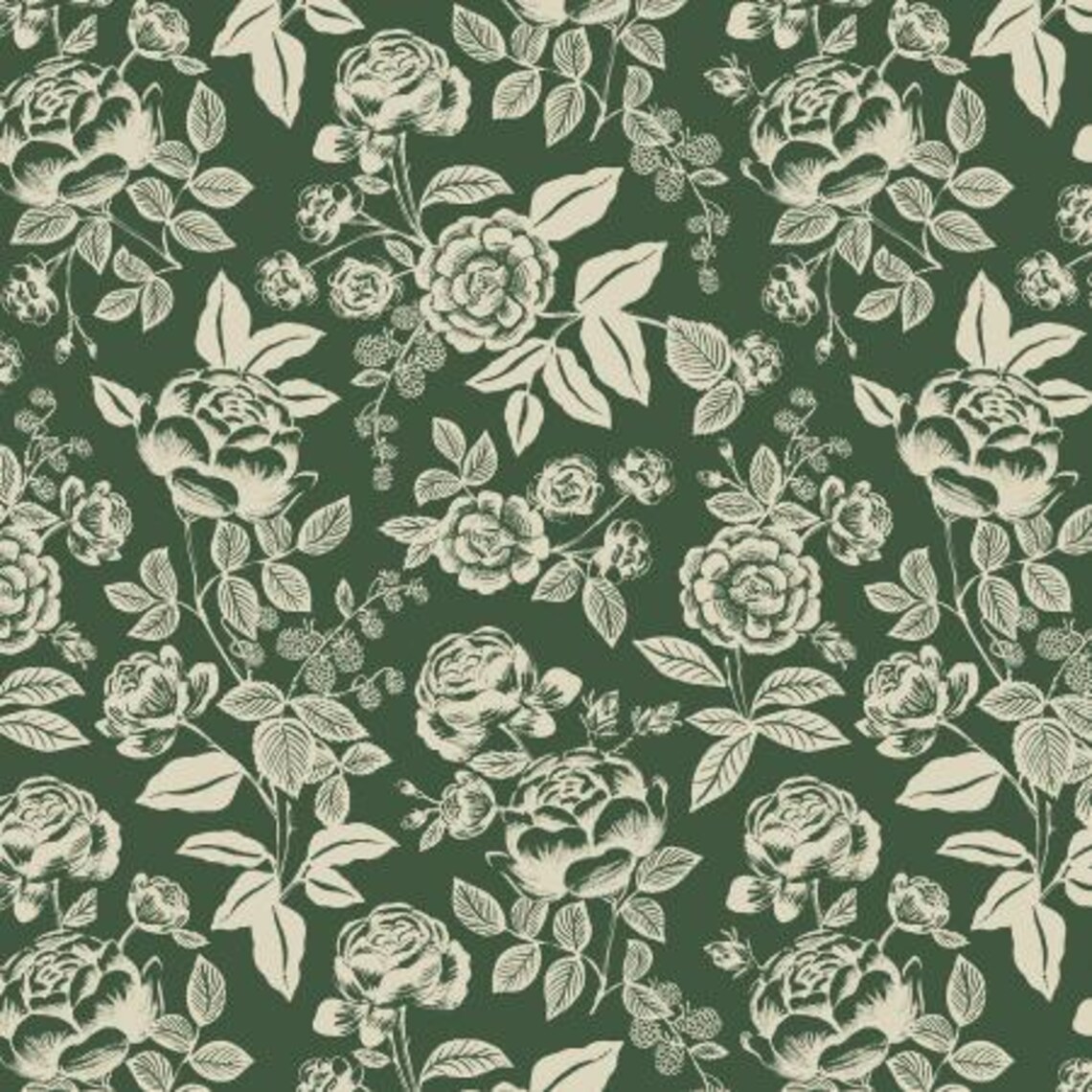 RP1401-HC1 English Rose - Hunter and Cream Fabric Rifle Paper Co Cotton ...