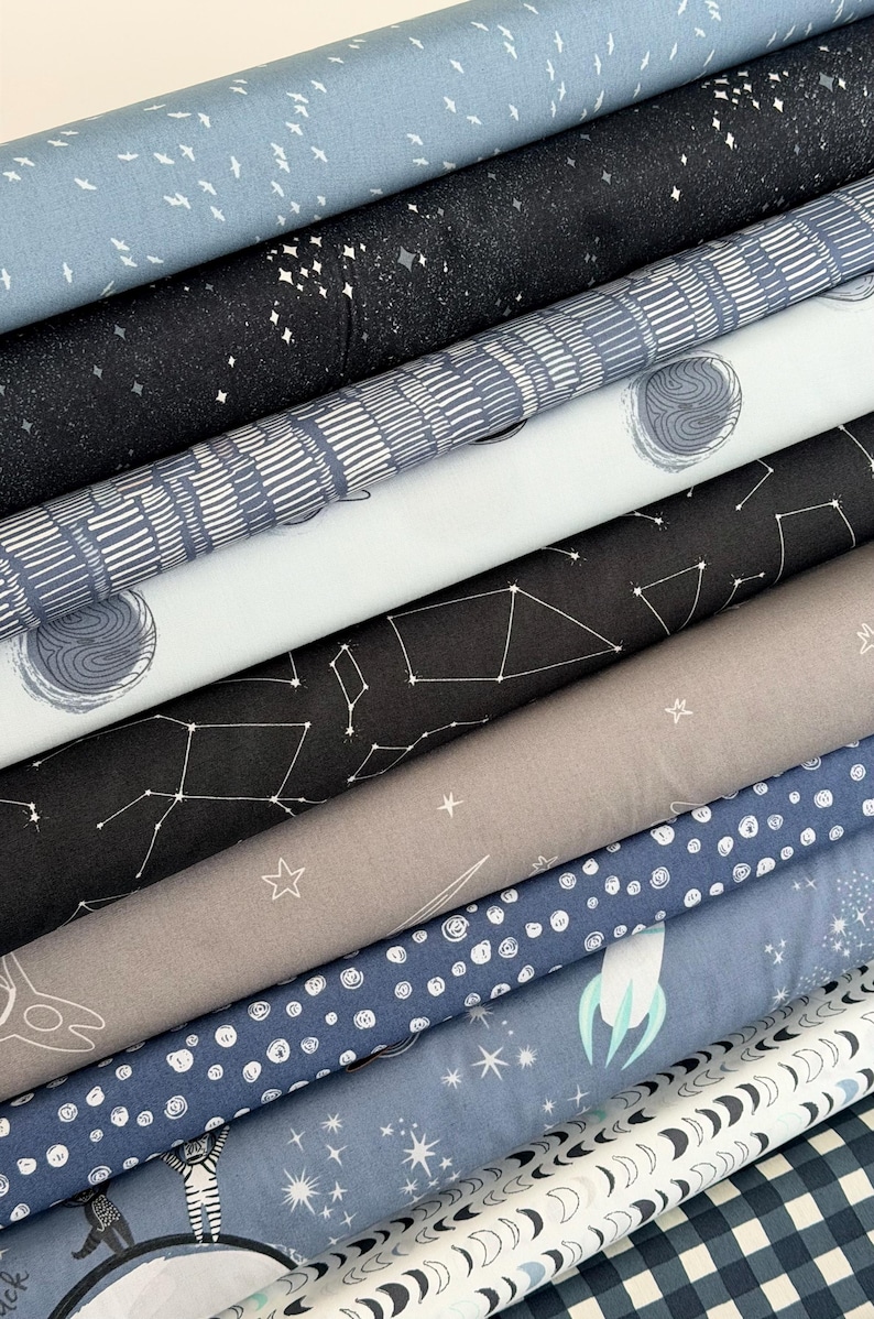 Kids Quilt Fabric Fat Quarters Bundle 10 Pcs Outer Space Stars Planets ...