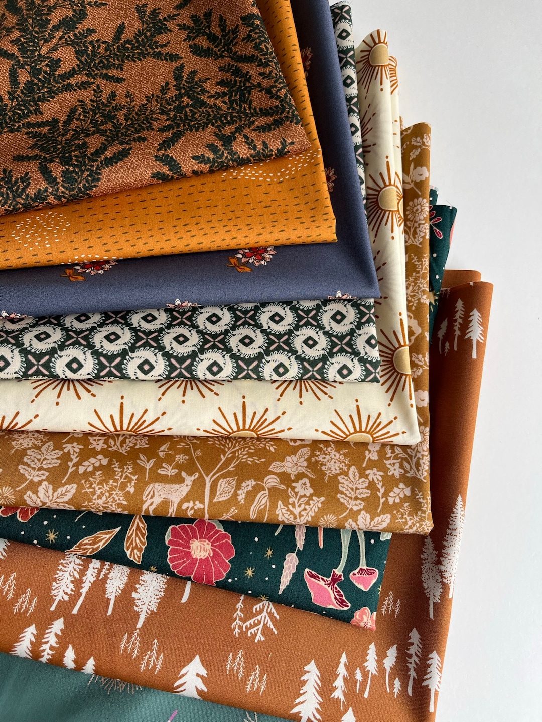 Curated Fat Quarter Bundle 12 Pieces Hand Selected Gold Copper Sun Rich ...