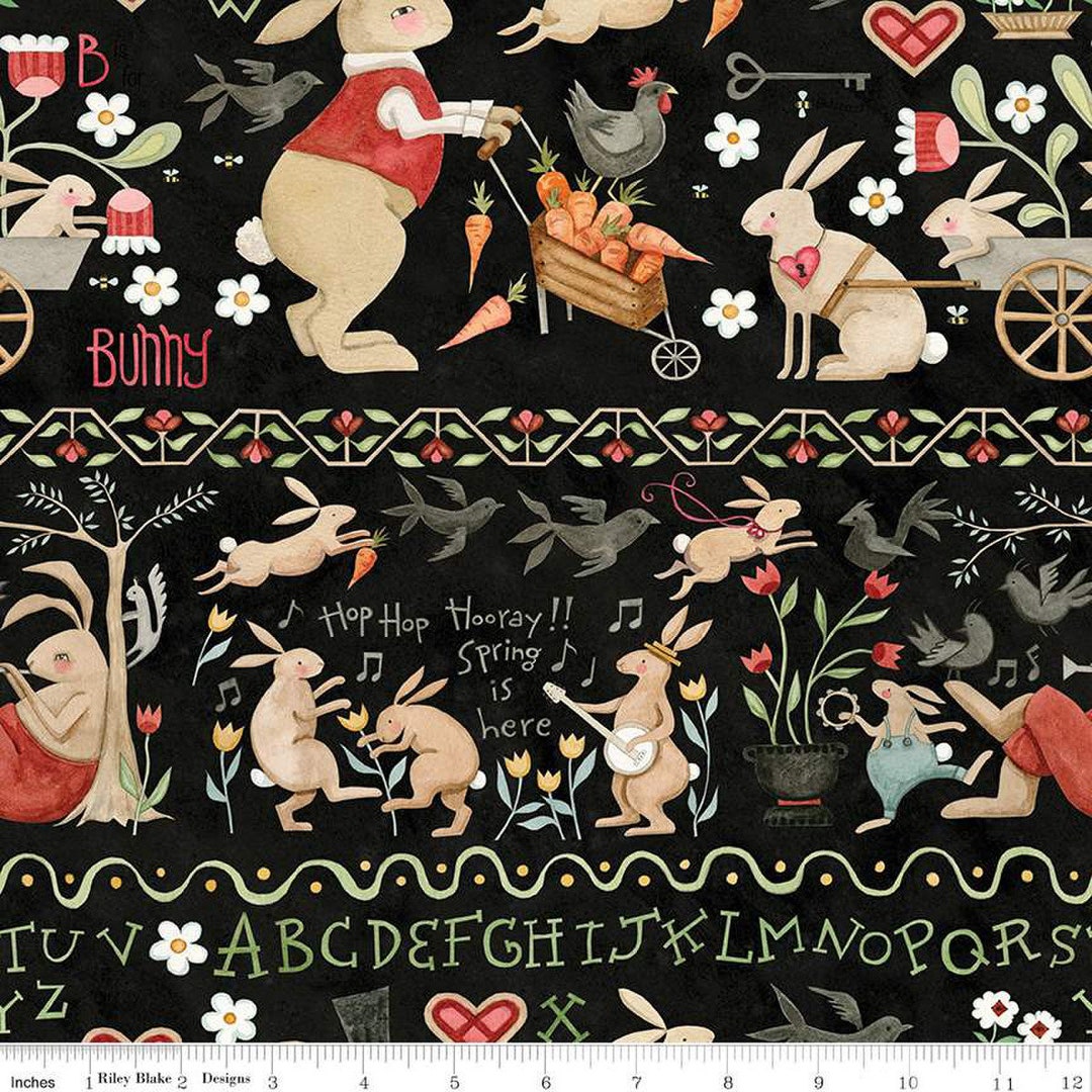 Hop Hop Hooray Bunny Border Stripe Black C14277-BLACK by Riley Blake ...