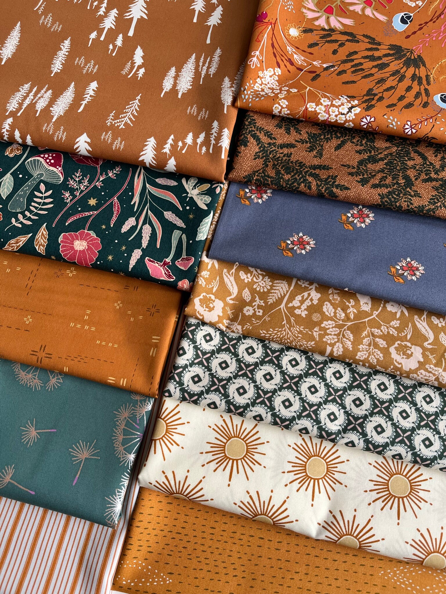 Curated Fat Quarter Bundle 12 Pieces Hand Selected Gold Copper Sun Rich ...