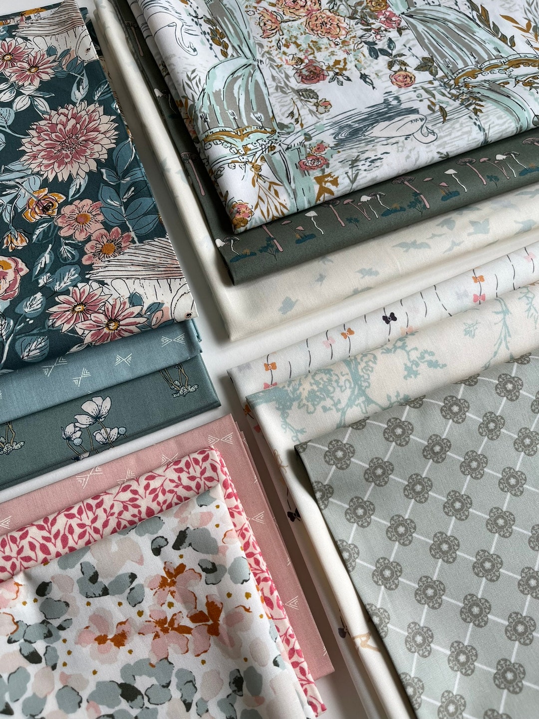 Sage Blue Pink Curated Fat Quarter Bundle 12 Fat Quarters Art Gallery ...