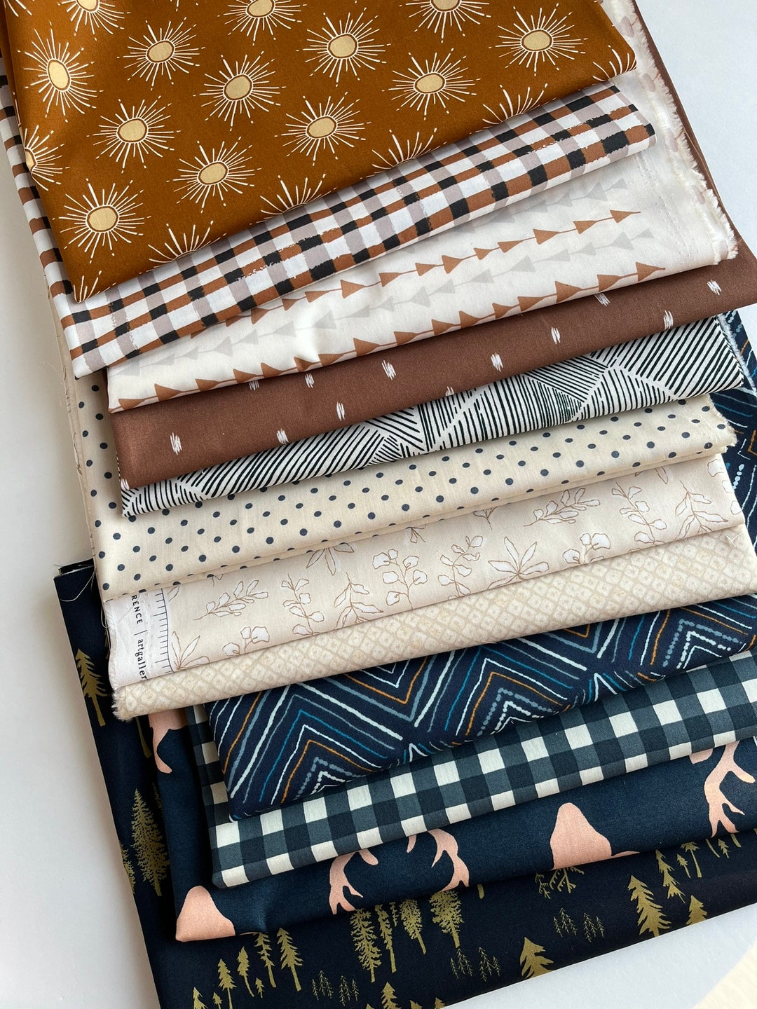 Curated Bundle Navy Brown Woodland 12 Quilt Fabric Neutral Colors ...