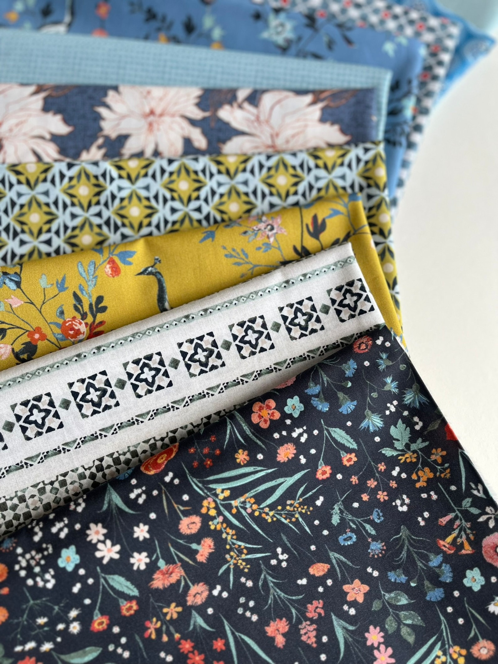 Denim Blue Gold Color Quilt Bundle Art Gallery Fabrics AGF Fat Quarter ...