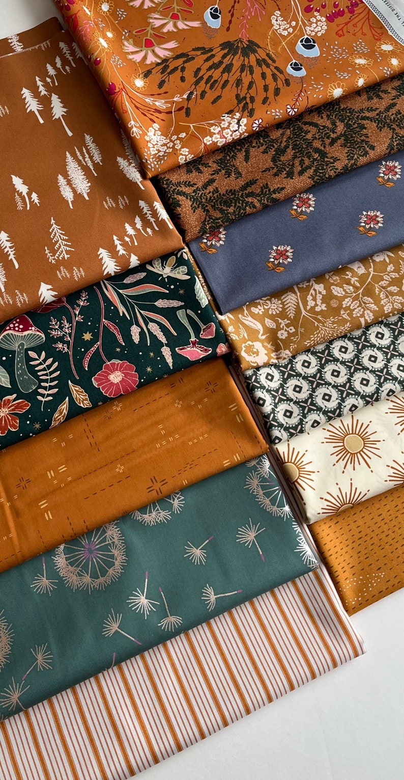 Curated Fat Quarter Bundle 12 Pieces Hand Selected Gold Copper Sun Rich ...