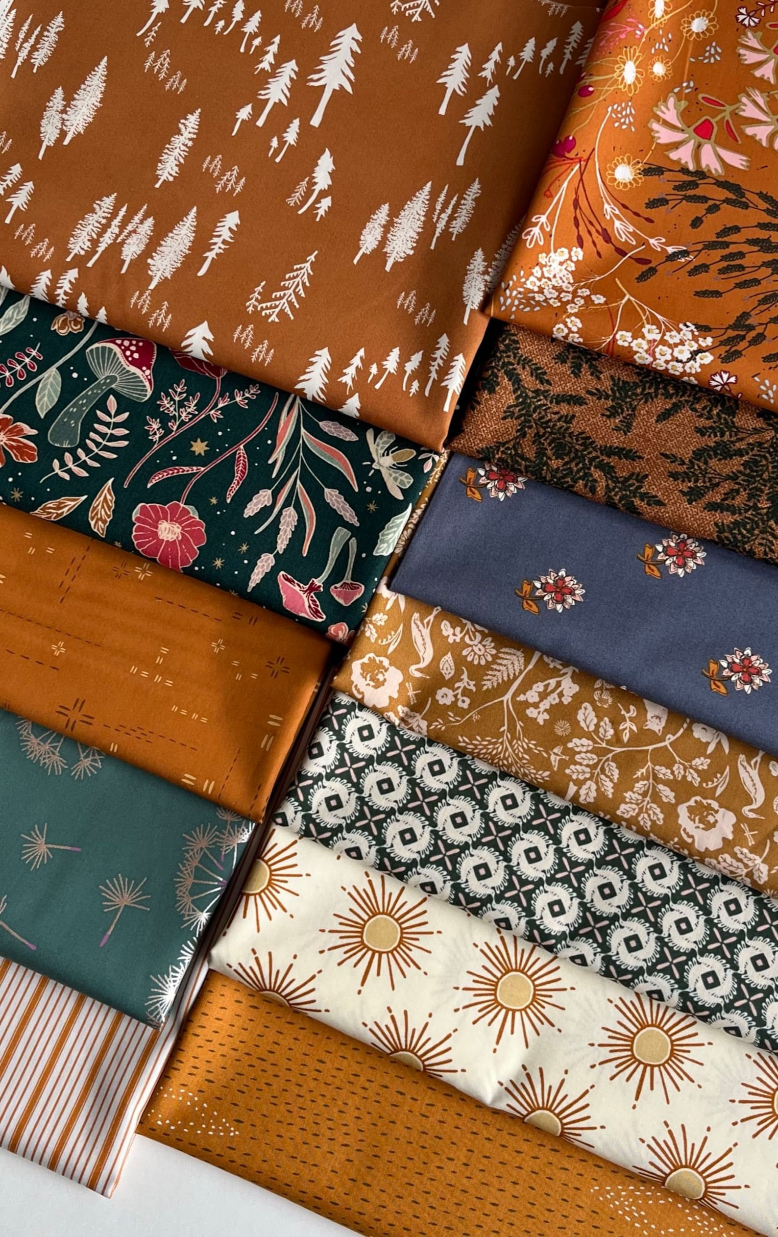 Curated Fat Quarter Bundle 12 Pieces Hand Selected Gold Copper Sun Rich ...