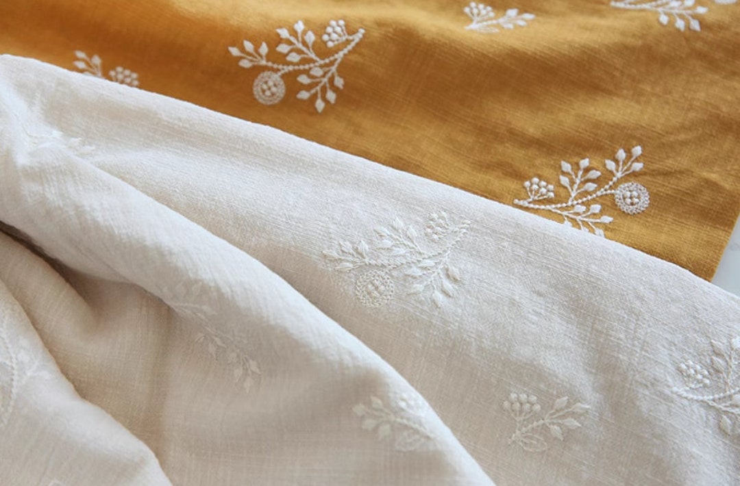 Floral Cotton Embroidered Fabric Embroidery Fabric Quilt Linen Cotton ...