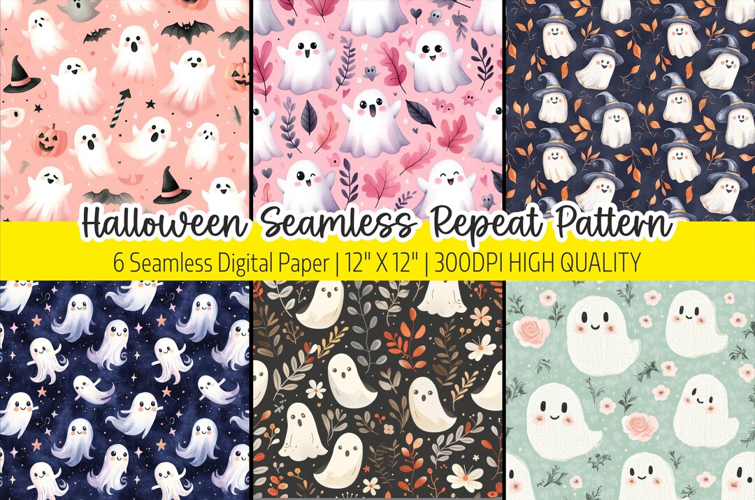 Cute Halloween Seamless Repeat Pattern, Ghosts and Pumpkins Seamless ...