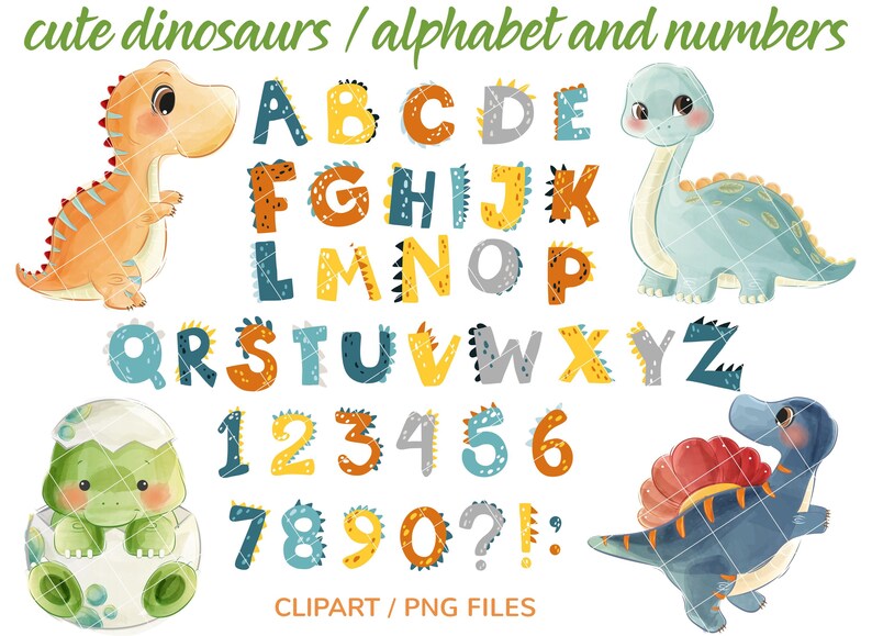 Dinosaur Alphabet Clipart, Baby Dino Numbers (PNG Files) - Etsy