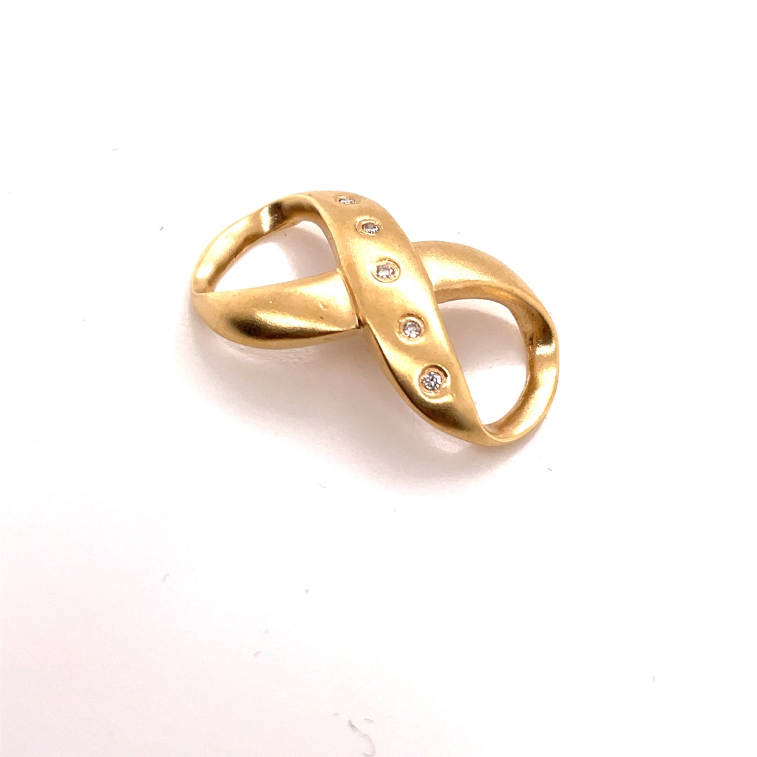 14KT Yellow Gold Diamond Bezel Matte Infinity Loop Pendant - Etsy