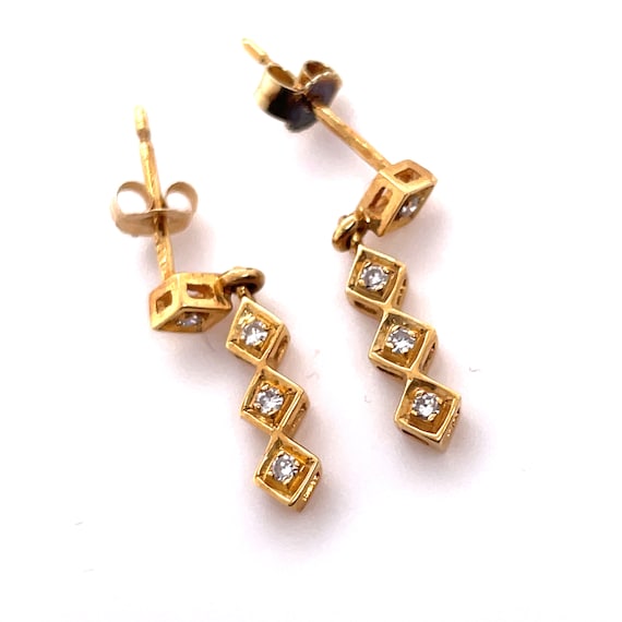 14K Yellow Gold Diamond Diamond Shape Bar Hanging Ear… - Gem