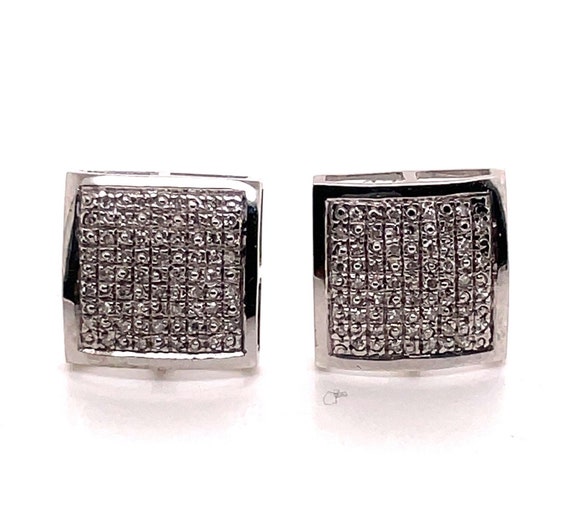 10KT White Gold .75CT Diamond Square Pave Screw Back Stud Earrings Etsy